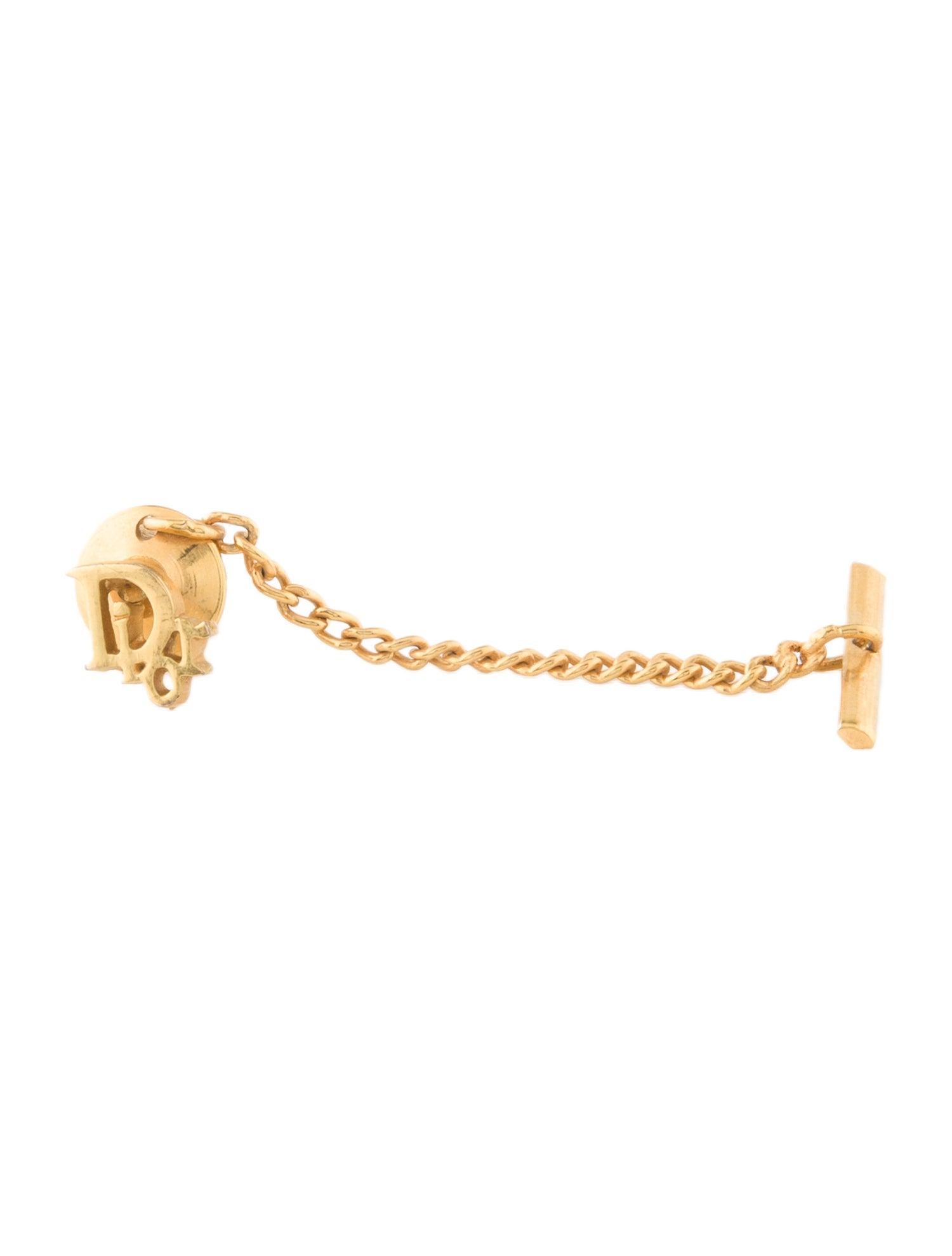 Christian Dior Vintage Logo Tie Pin W/ Chain - Gold-Plated Tie Pins and ...