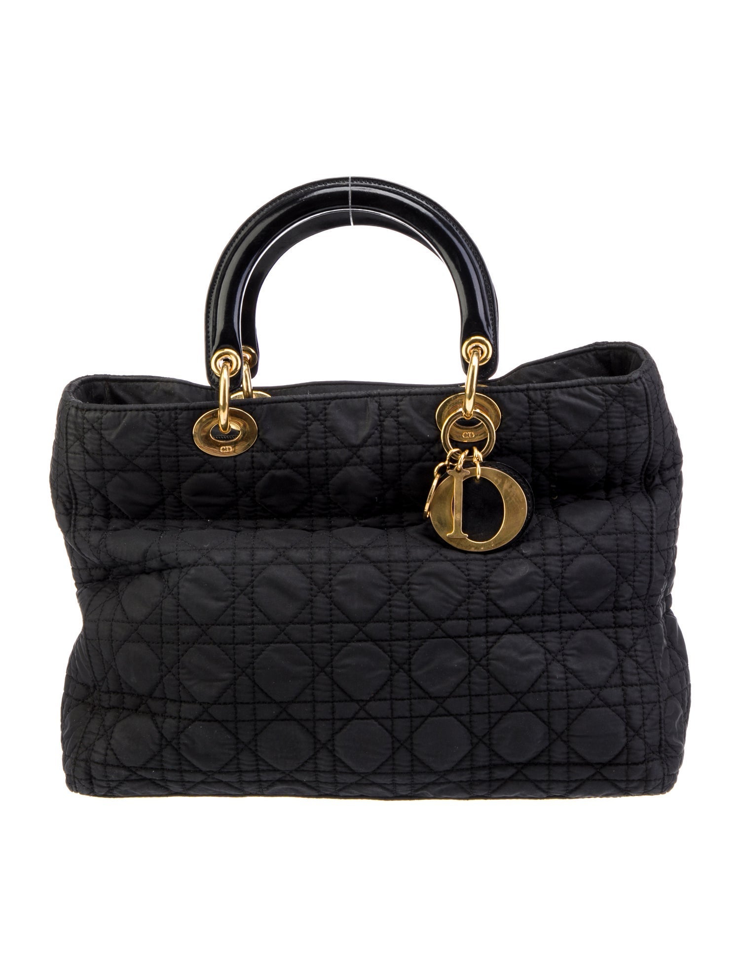 Christian Dior Large Cannage Nylon Lady Dior Bag - Black Handle Bags ...