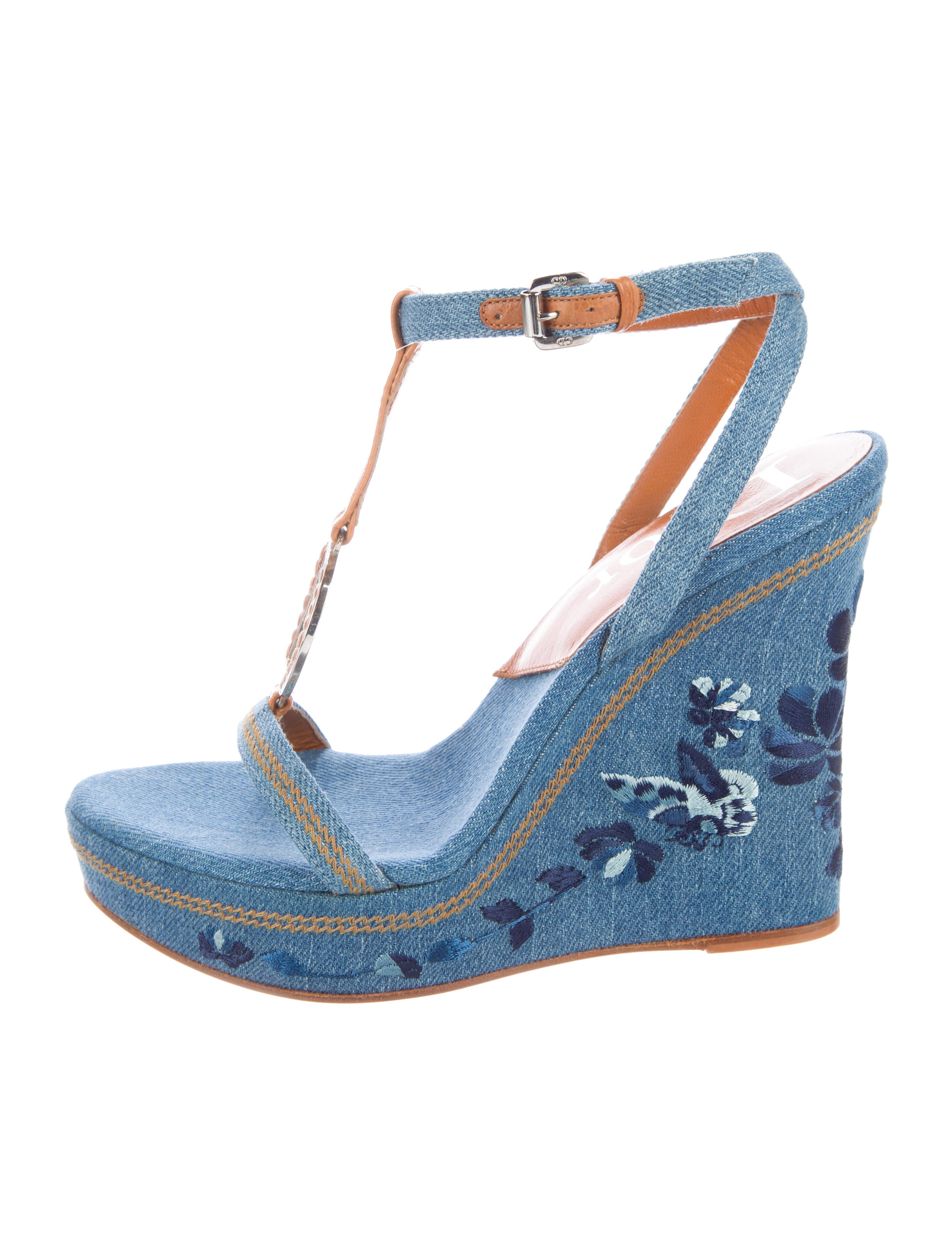 Christian Dior Denim Embroidered Wedge Sandals - Shoes - CHR47144 | The ...