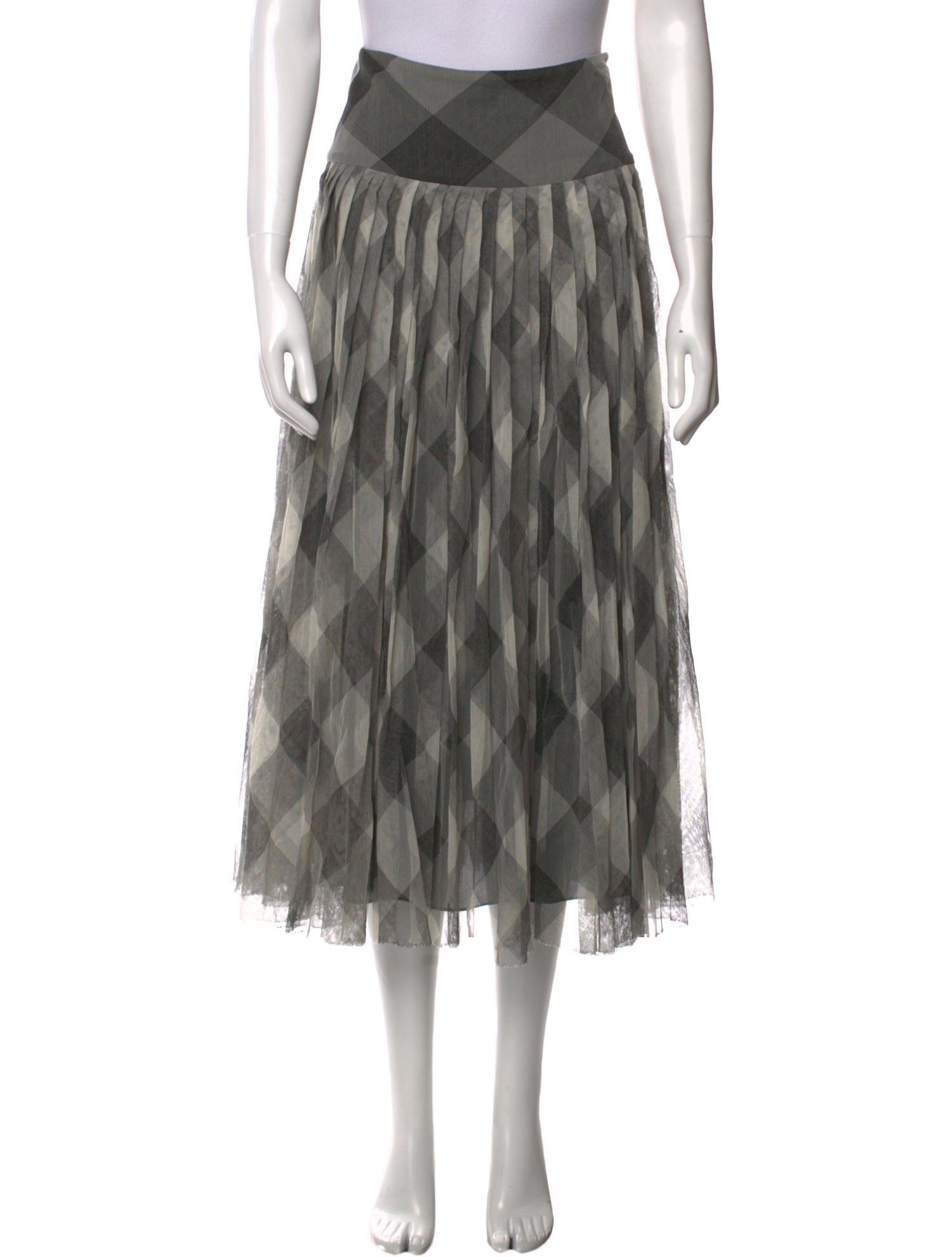 Christian Dior Plaid Print Midi Length Skirt - Grey Skirts, Clothing ...