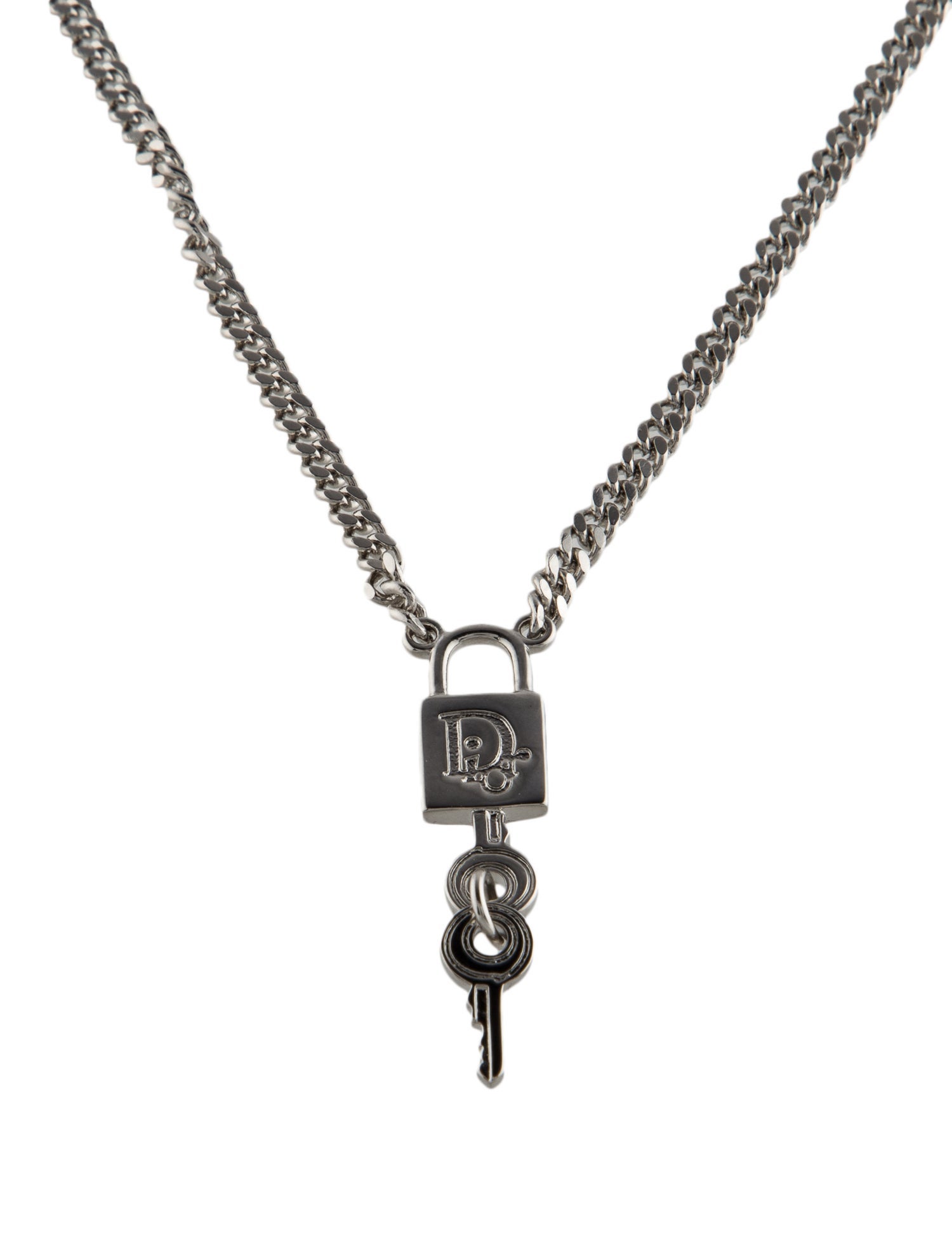 Christian Dior Vintage Lock & Key Pendant Necklace - Palladium-Plated ...