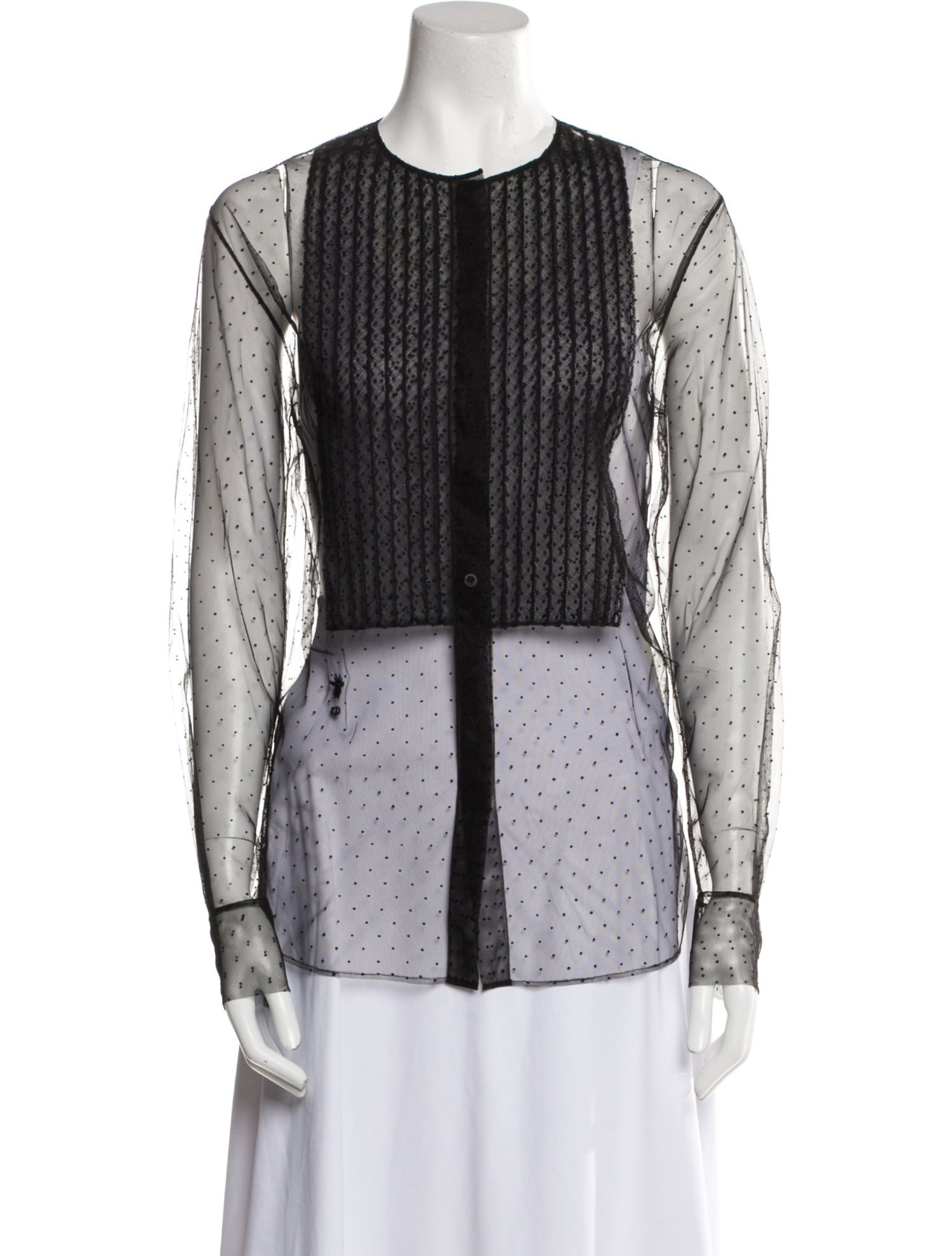 Christian Dior Printed Crew Neck Button-Up Top - Black Tops, Clothing ...