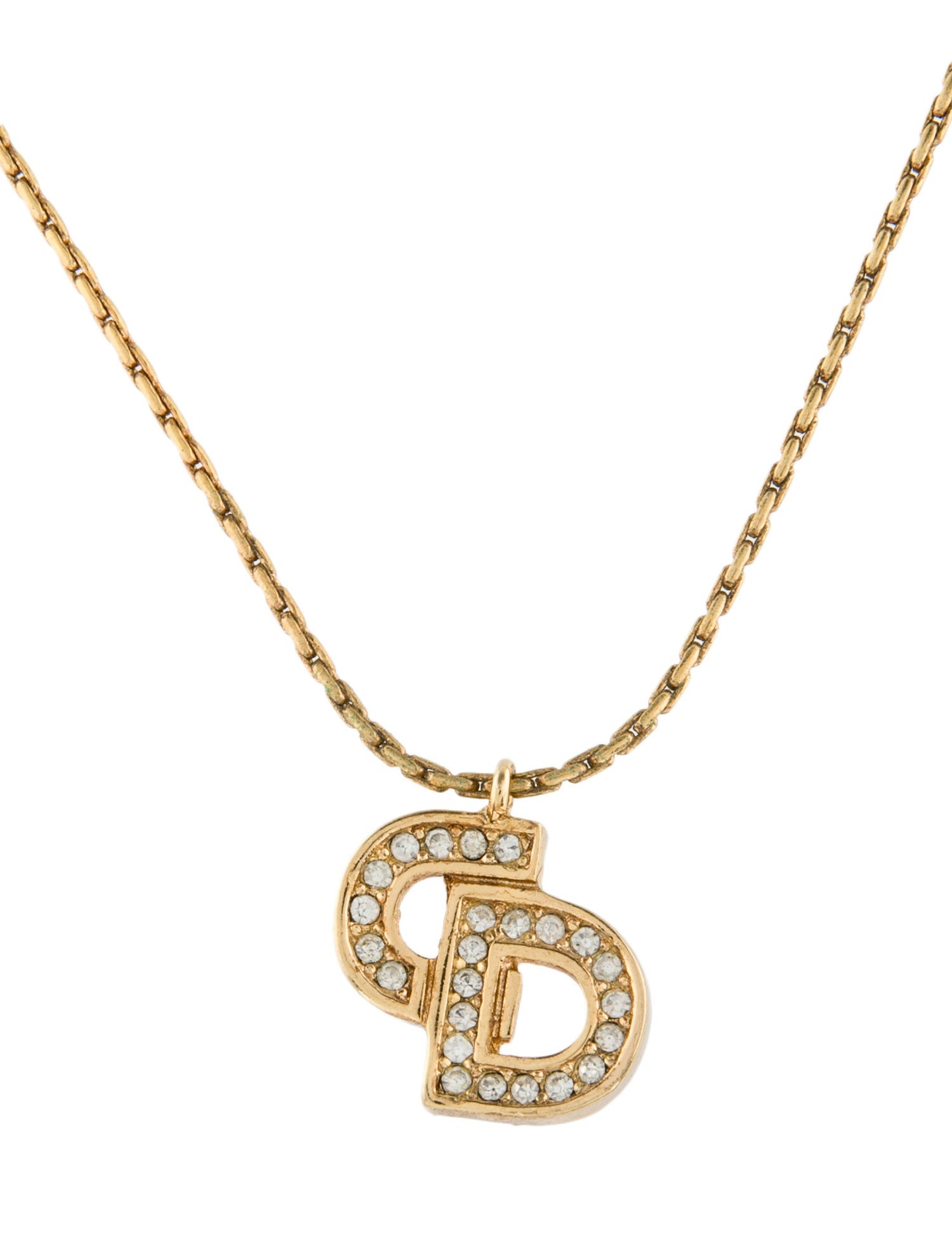 Christian Dior Vintage Crystal CD Logo Pendant Necklace - Gold-Plated ...