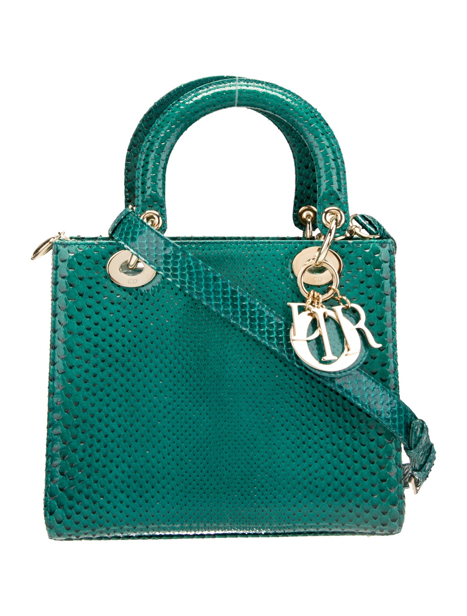 Christian Dior Snakeskin Lady Dior Medium - Green Handle Bags, Handbags ...