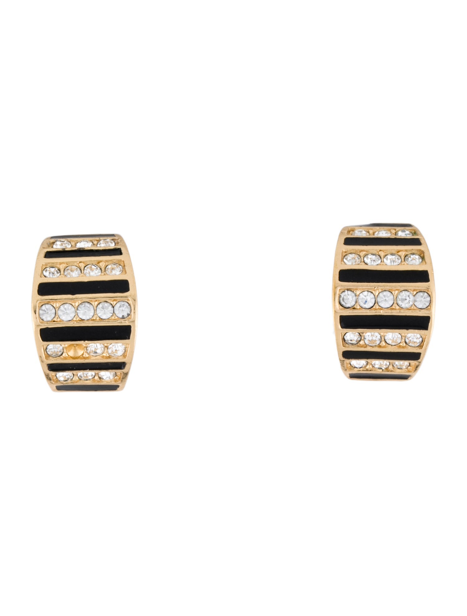 Christian Dior Vintage Crystal & Enamel Clip On Earrings - Black, Gold ...