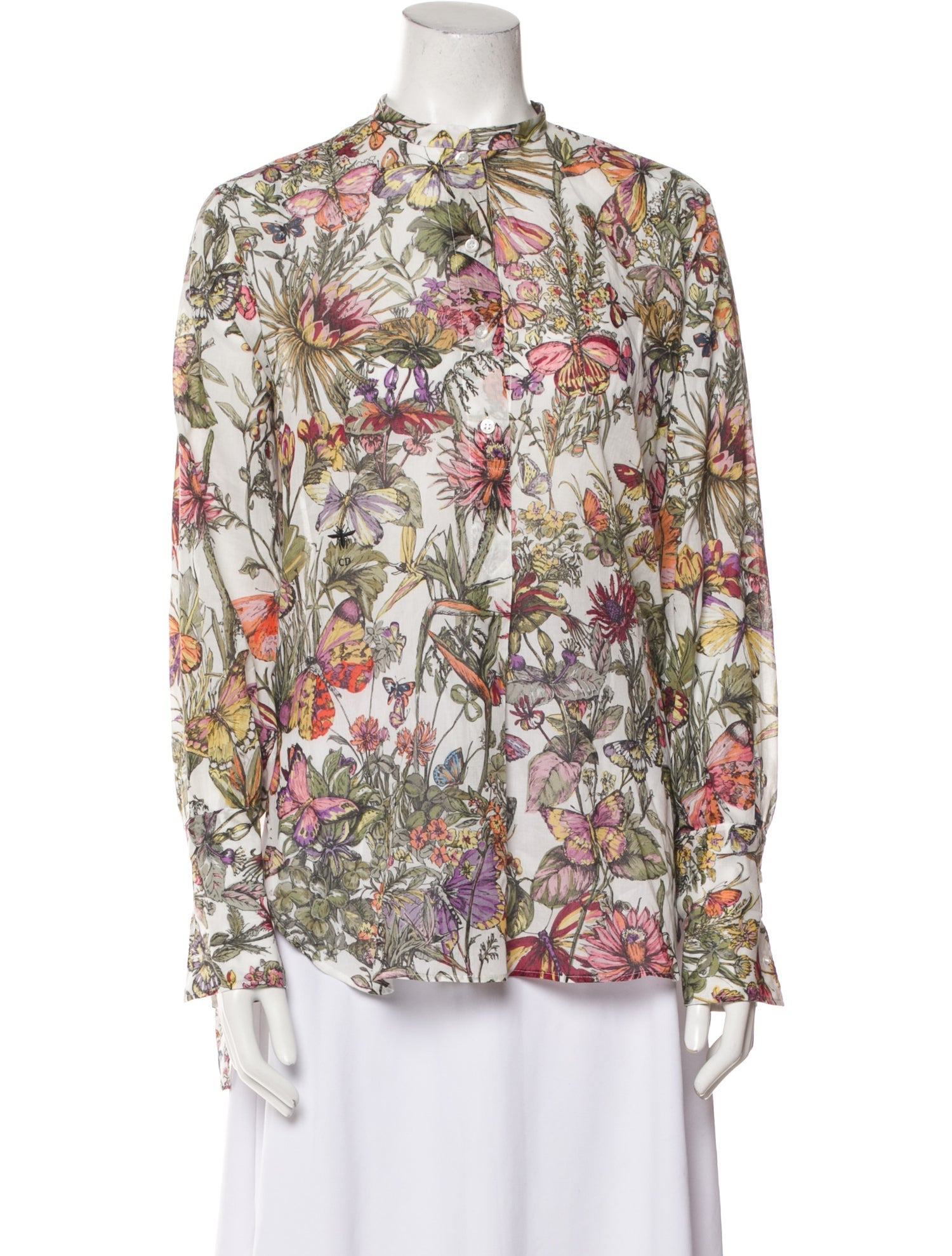Christian Dior Floral Print V-Neck Button-Up Top - Neutrals Tops ...