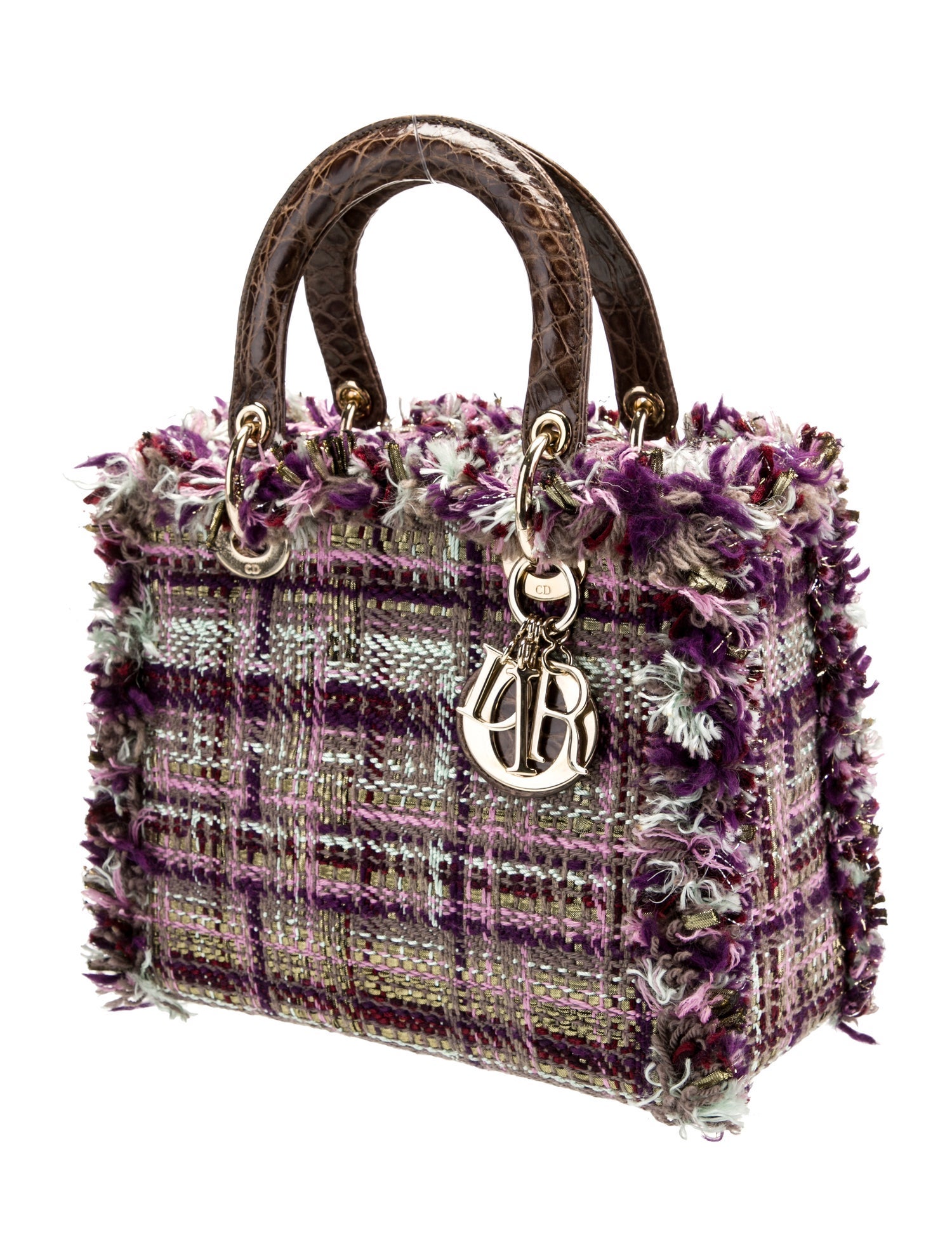 Christian Dior Tweed Lady Dior Medium - Purple Handle Bags, Handbags ...
