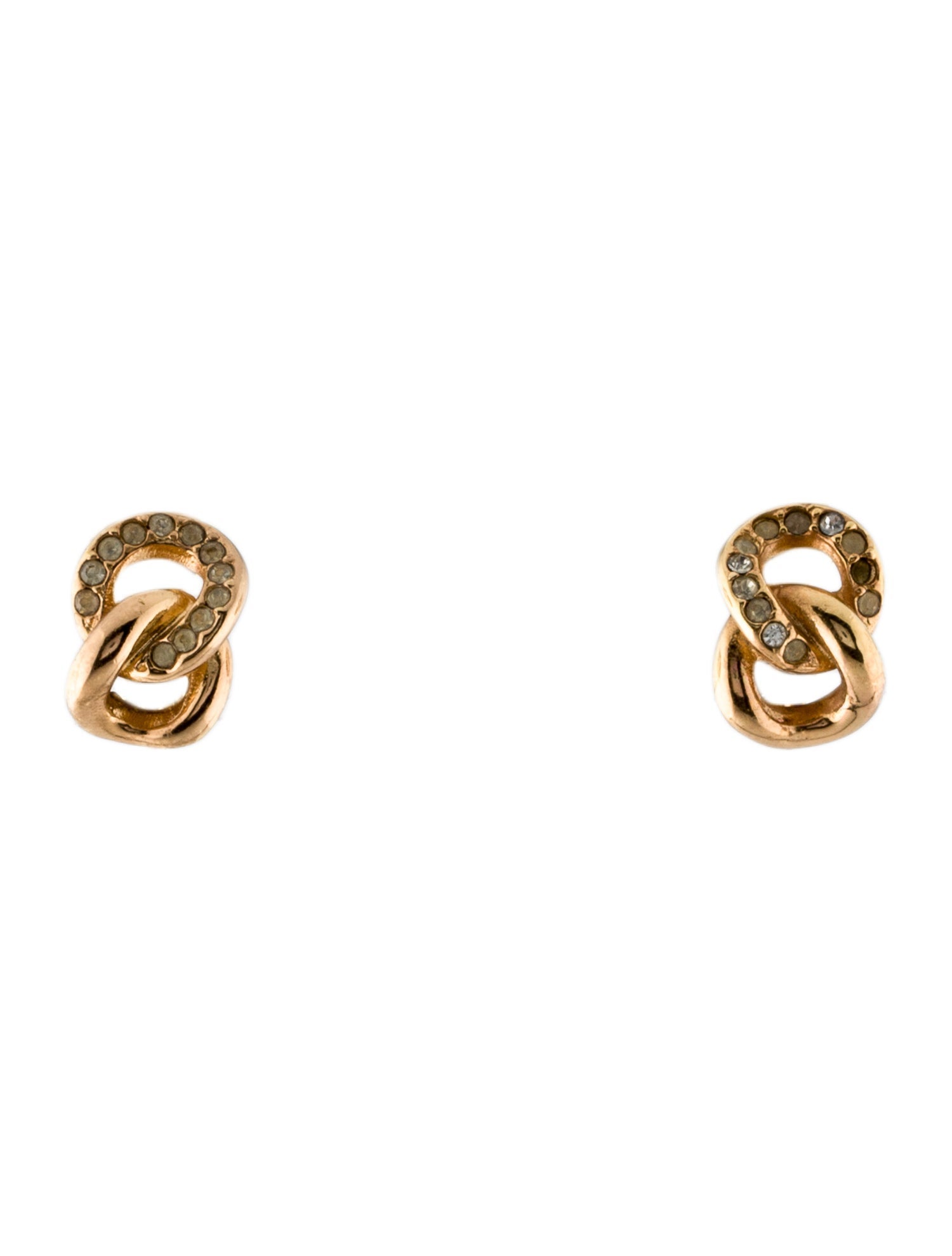 Christian Dior Vintage Crystal Chain Link Clip-On Earrings - Gold ...
