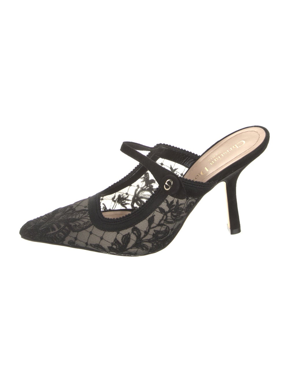 Christian Dior Mules Black Lace Pattern Leather & Sue… - Gem