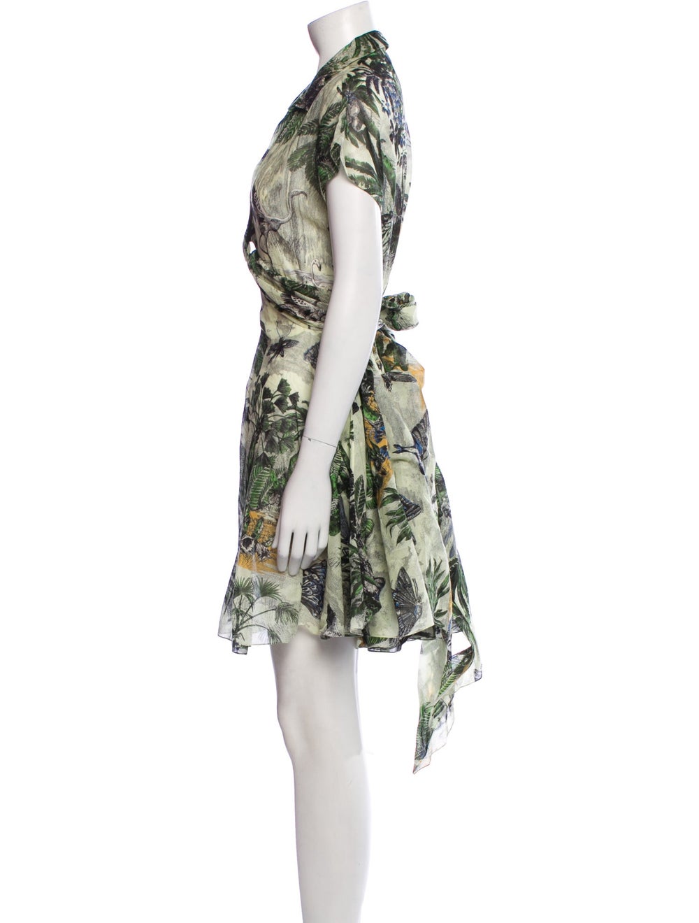 Christian Dior A-Line Dress Green Floral Print Ruffle… - Gem