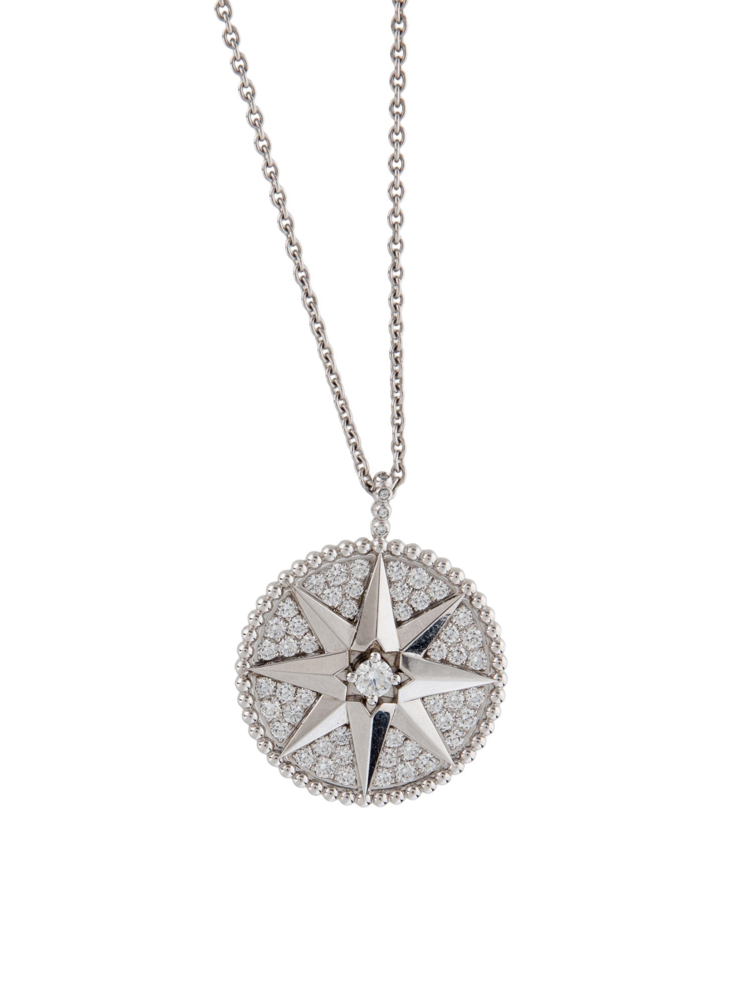 Christian Dior 18K Diamond Compass Rose Medallion Pendant Necklace ...