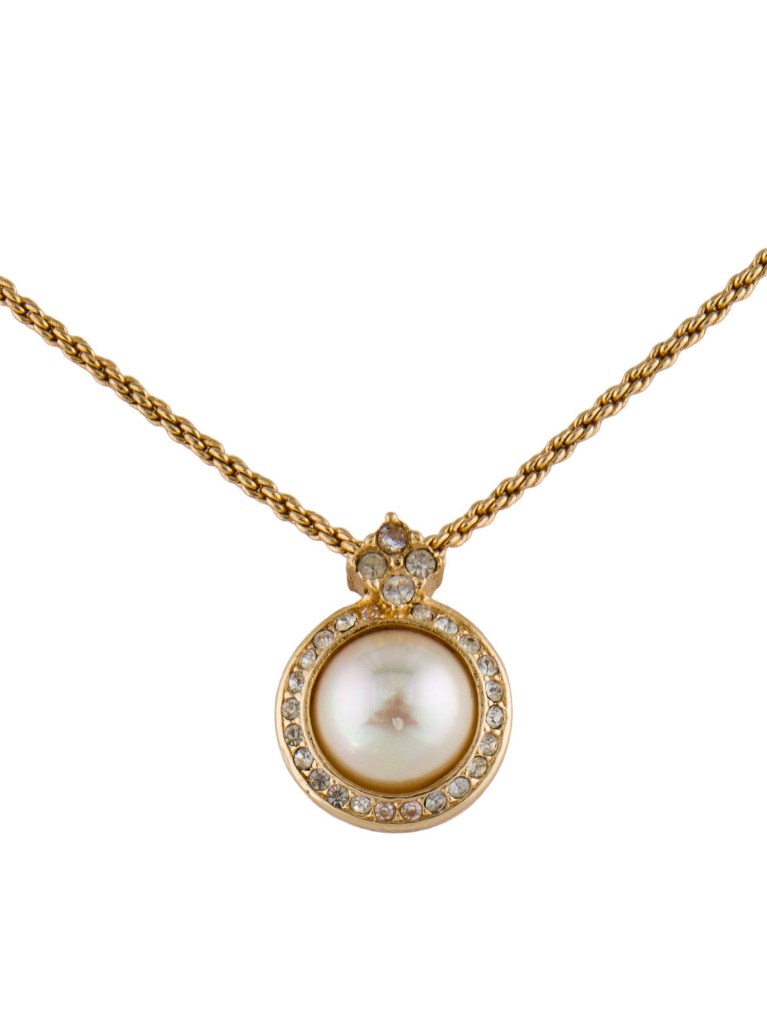 Christian Dior Faux Pearl & Crystal Vintage Pendant Necklace - Gold ...