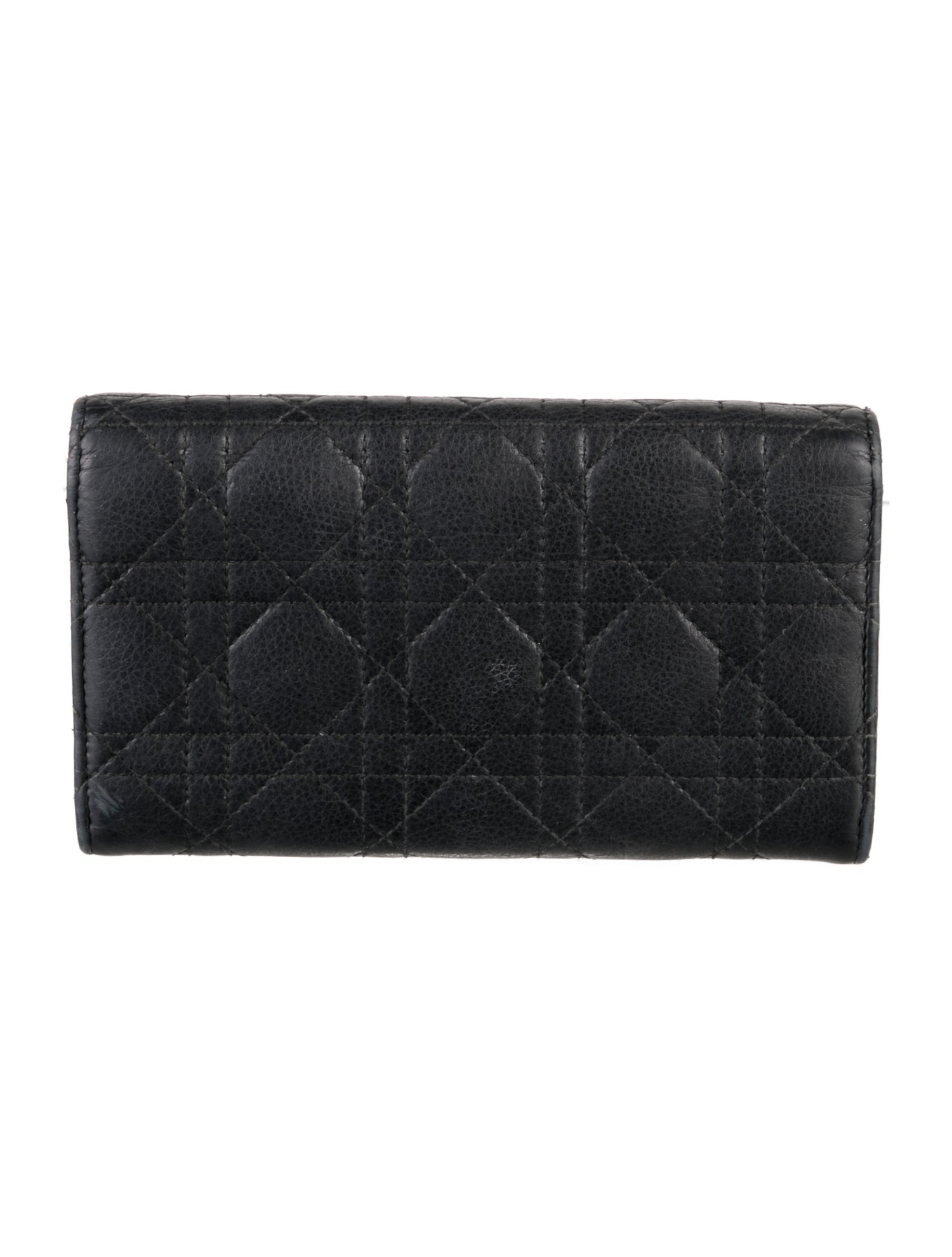 Christian Dior Cannage Pattern Leather Continental Wallet - Black ...