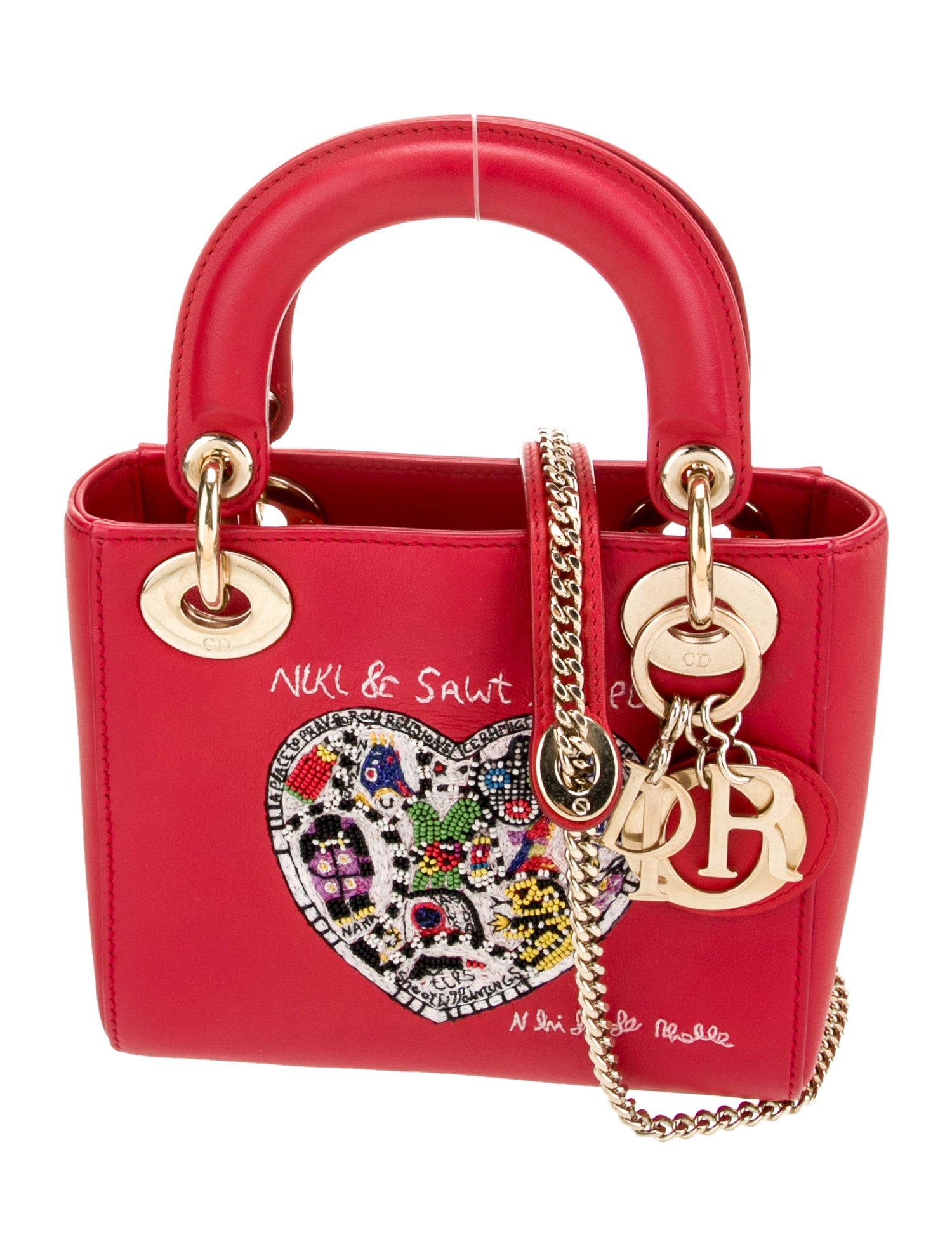 Christian Dior Leather Lady Dior Mini - Red Handle Bags, Handbags ...