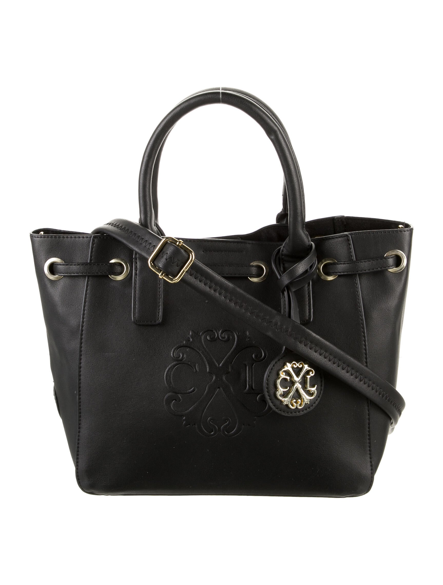 Christian Lacroix Leather Trimmed Canvas Handle Bag w/ Tags - Black ...