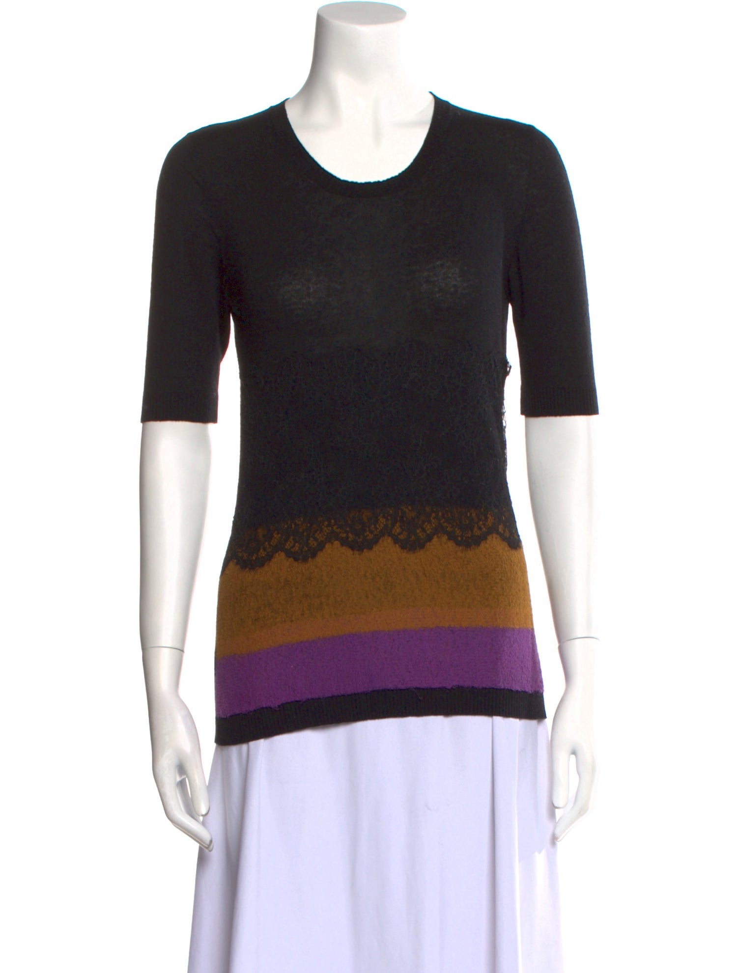 Christian Lacroix Colorblock Pattern Scoop Neck Top - Black Tops ...