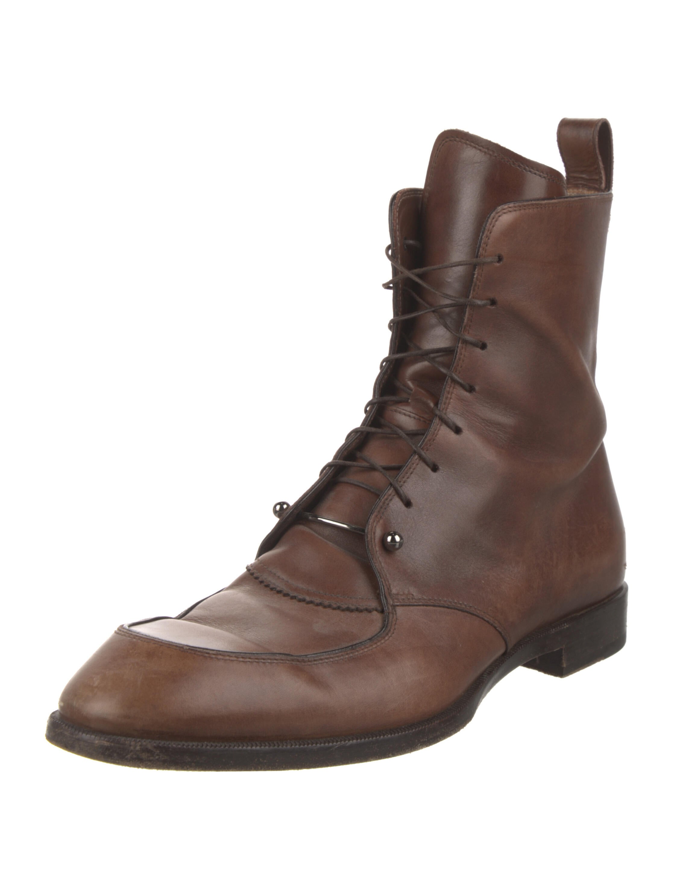 Christian Louboutin Leather Lace-Up Boots - Brown Boots, Shoes ...