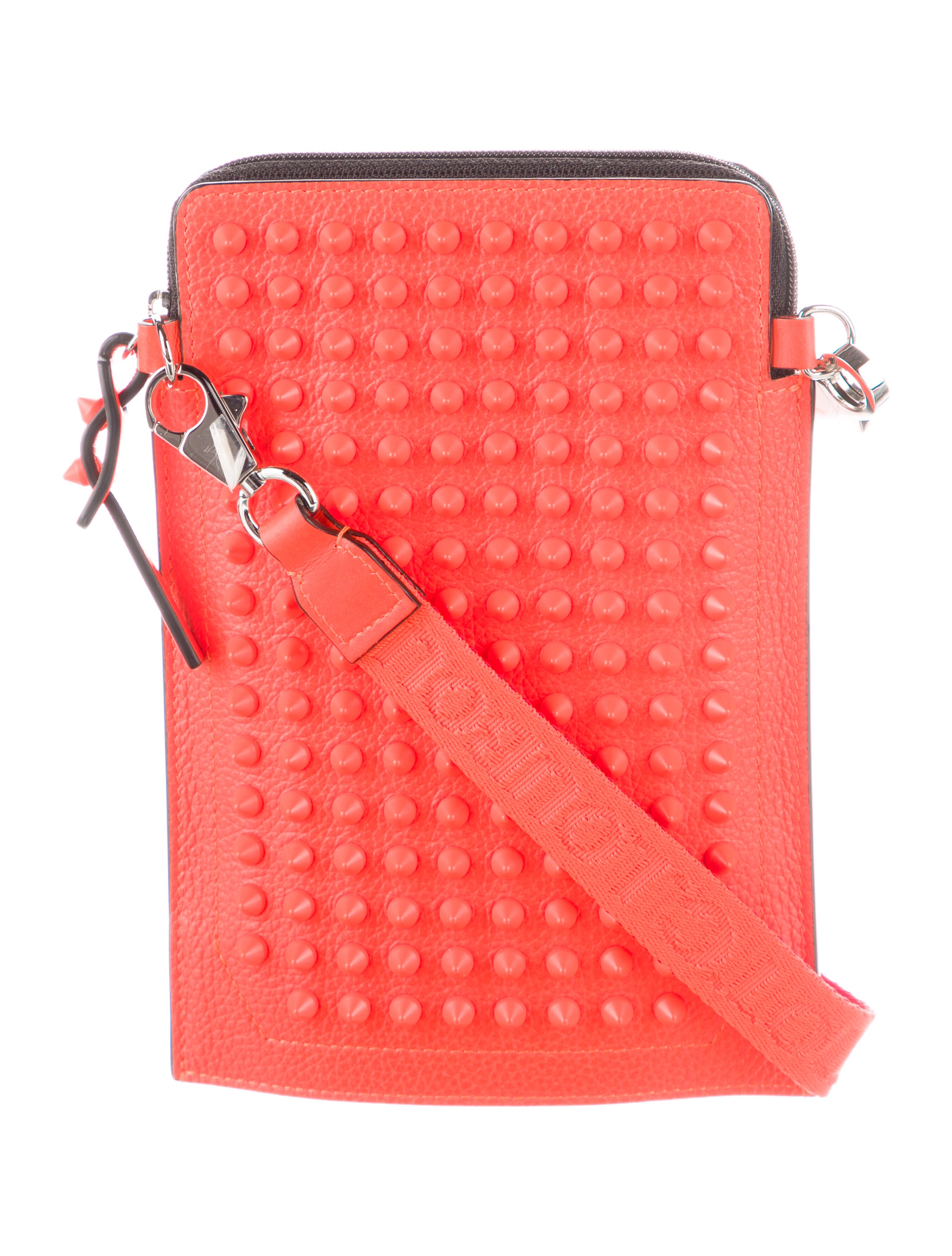 Christian Louboutin Studded Leather Messenger Bag - Orange Messenger ...