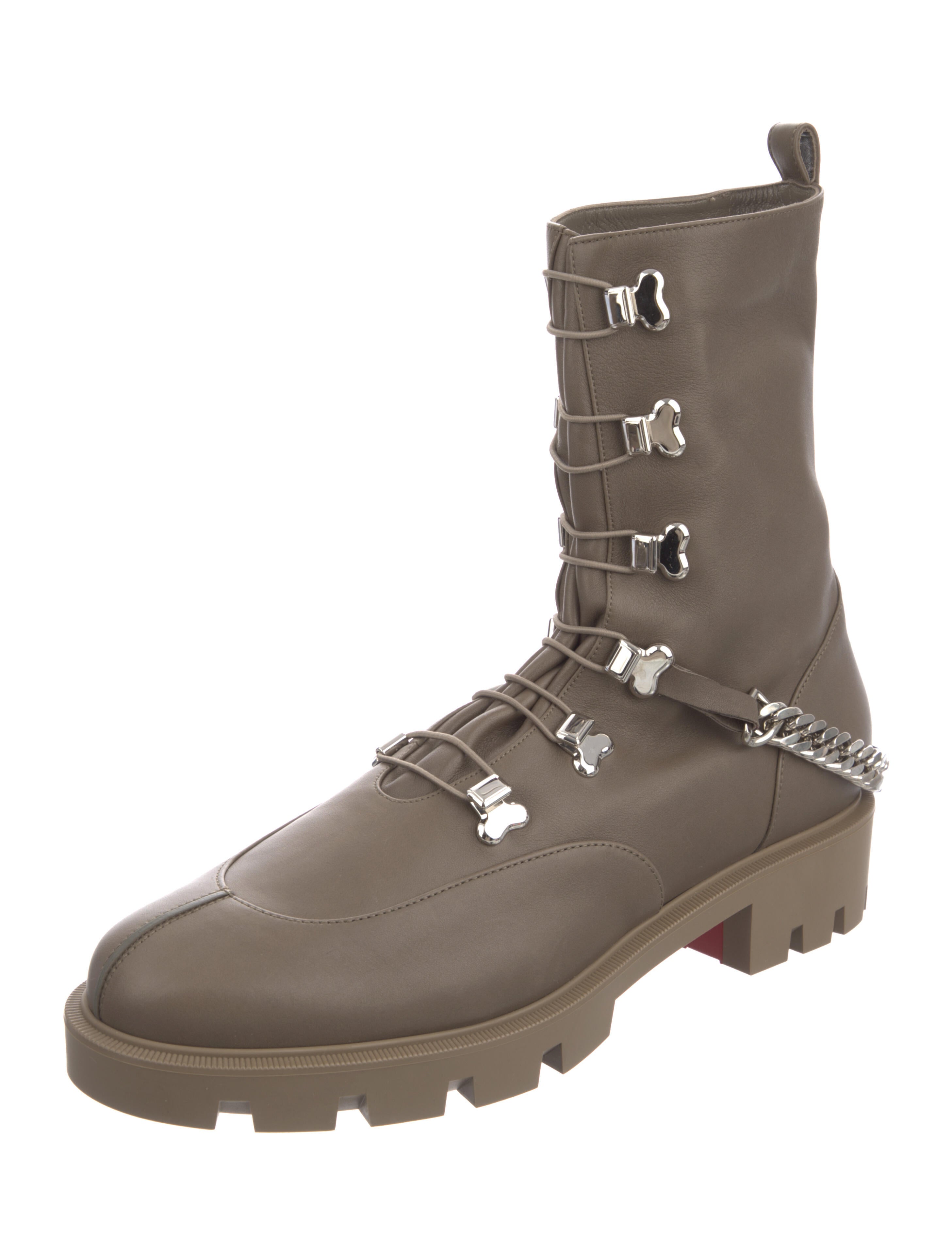Christian Louboutin Leather Chain-Link Accents Combat Boots - Neutrals ...