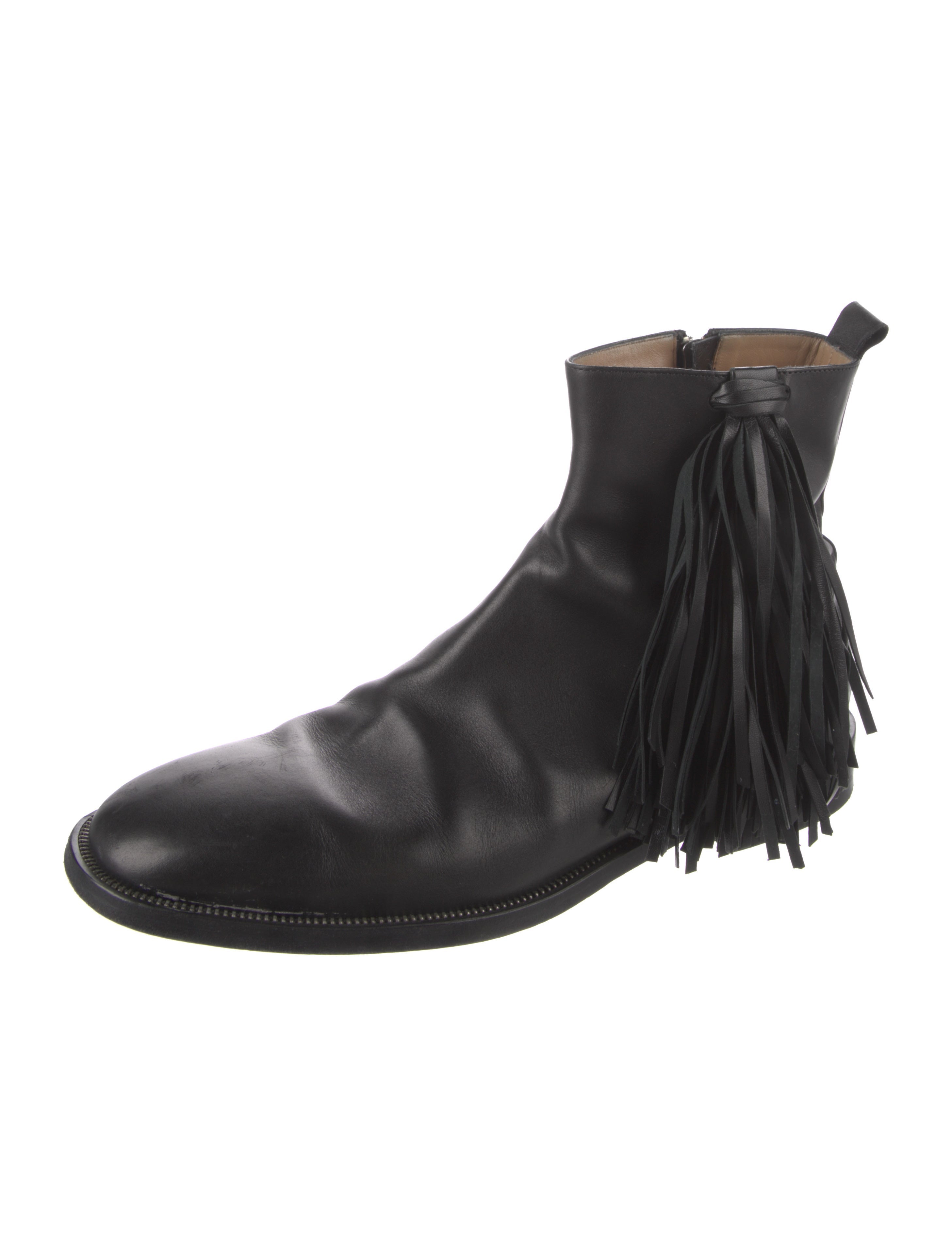 Christian Louboutin Leather Fringe Trim Accent Boots - Black Boots ...