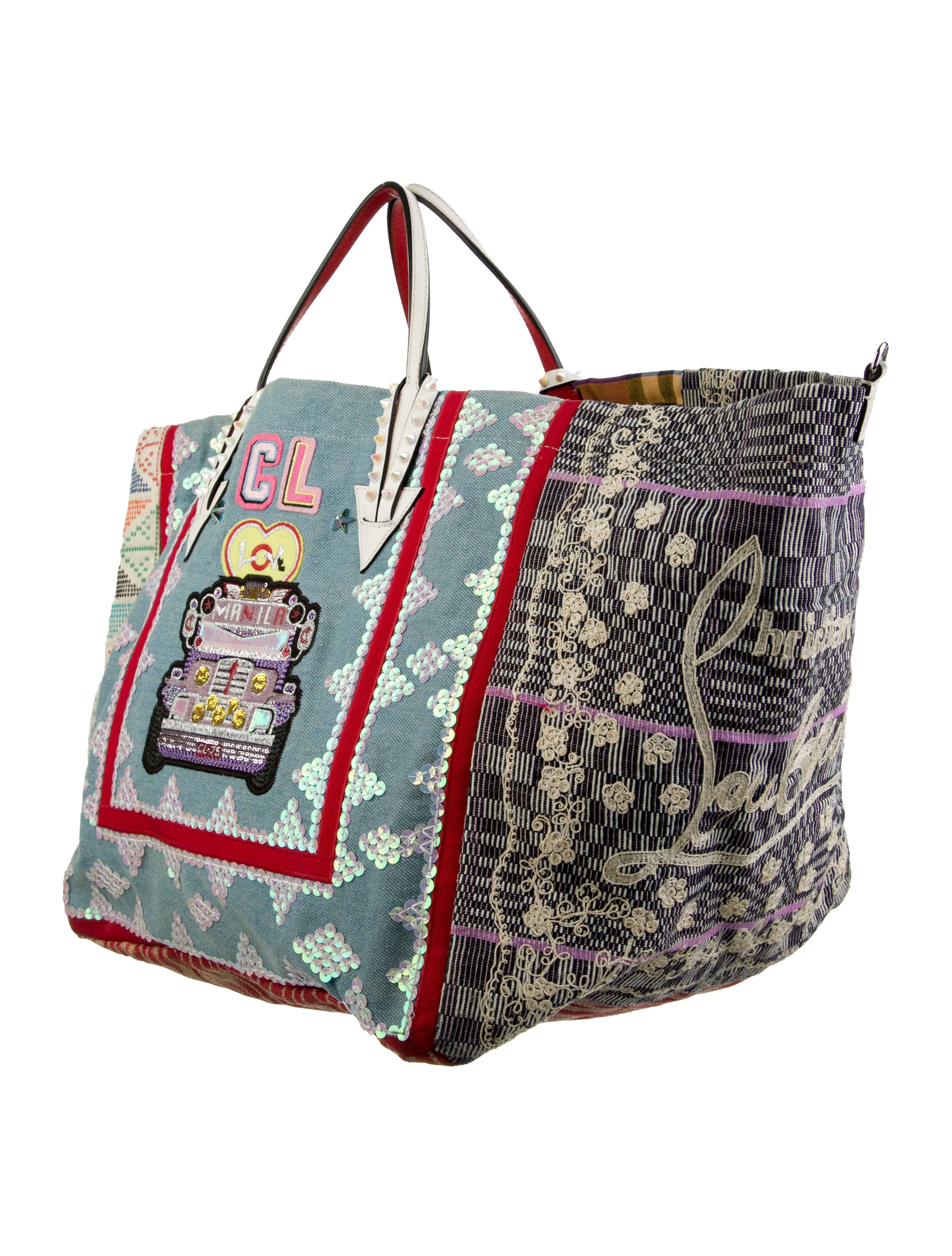 Christian Louboutin Motif Embroidered Jacquard Caba Tote - Blue Totes ...