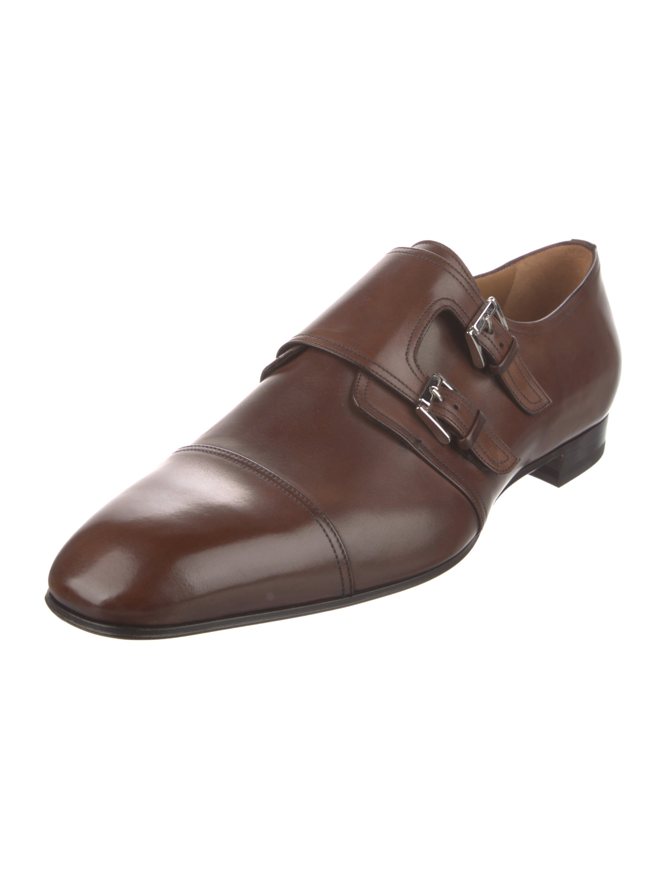 Christian Louboutin Leather Monk Straps - Brown Monk Straps, Shoes ...