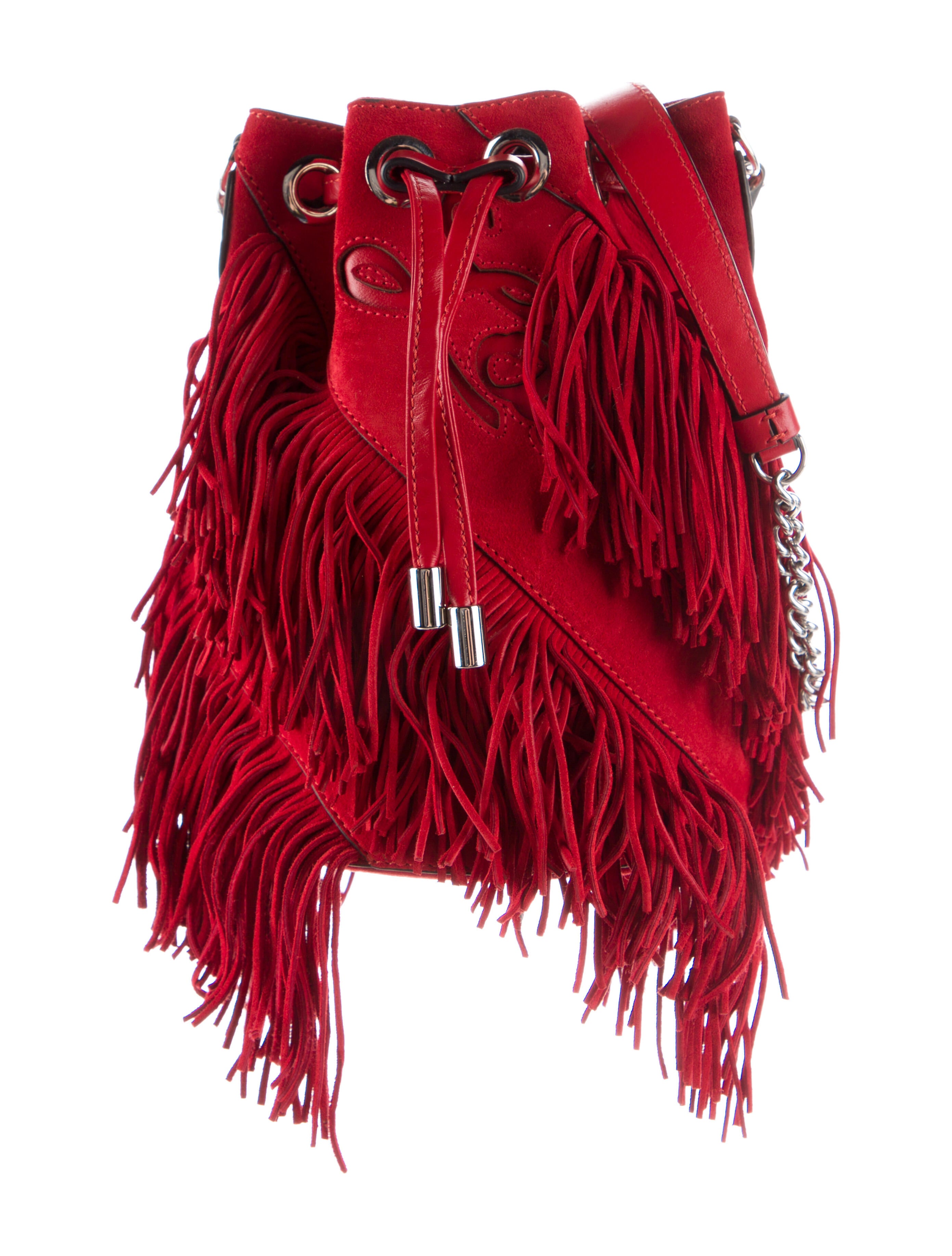 Christian Louboutin Marie Jane Suede Fringe Trim Bucket Bag - Red ...