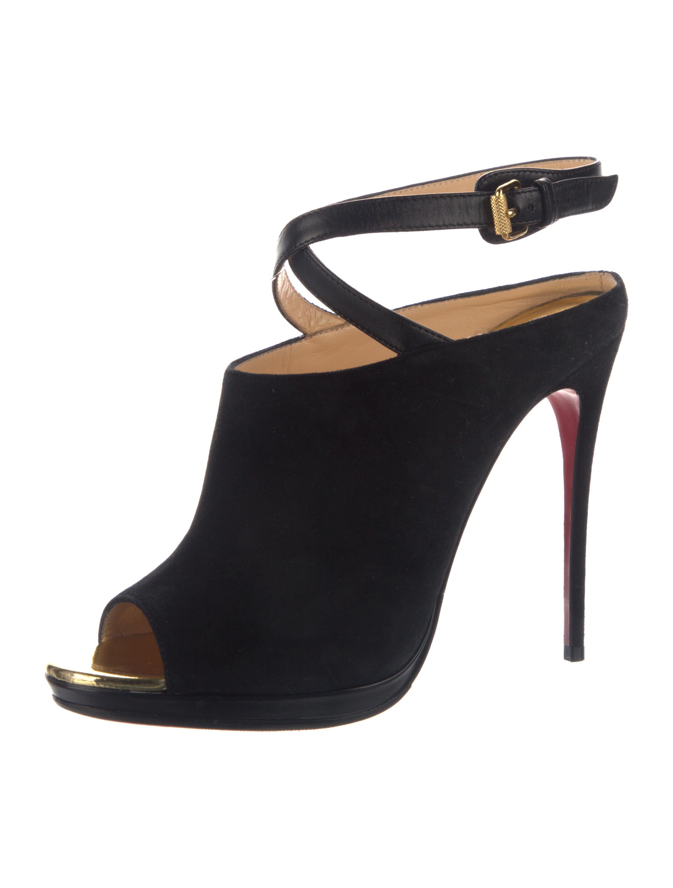 Christian Louboutin Leather Peep Toe Booties Black Pumps Shoes Cht71710 The Realreal