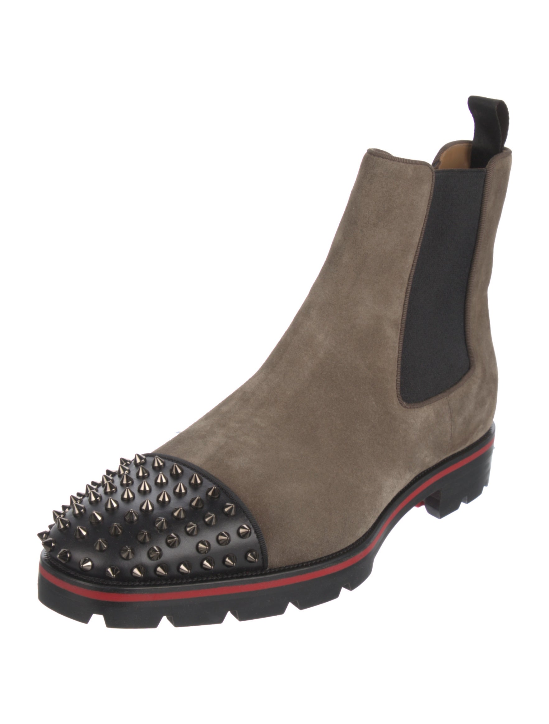Christian Louboutin Suede Studded Accents Chelsea Boots - Boots, Shoes ...