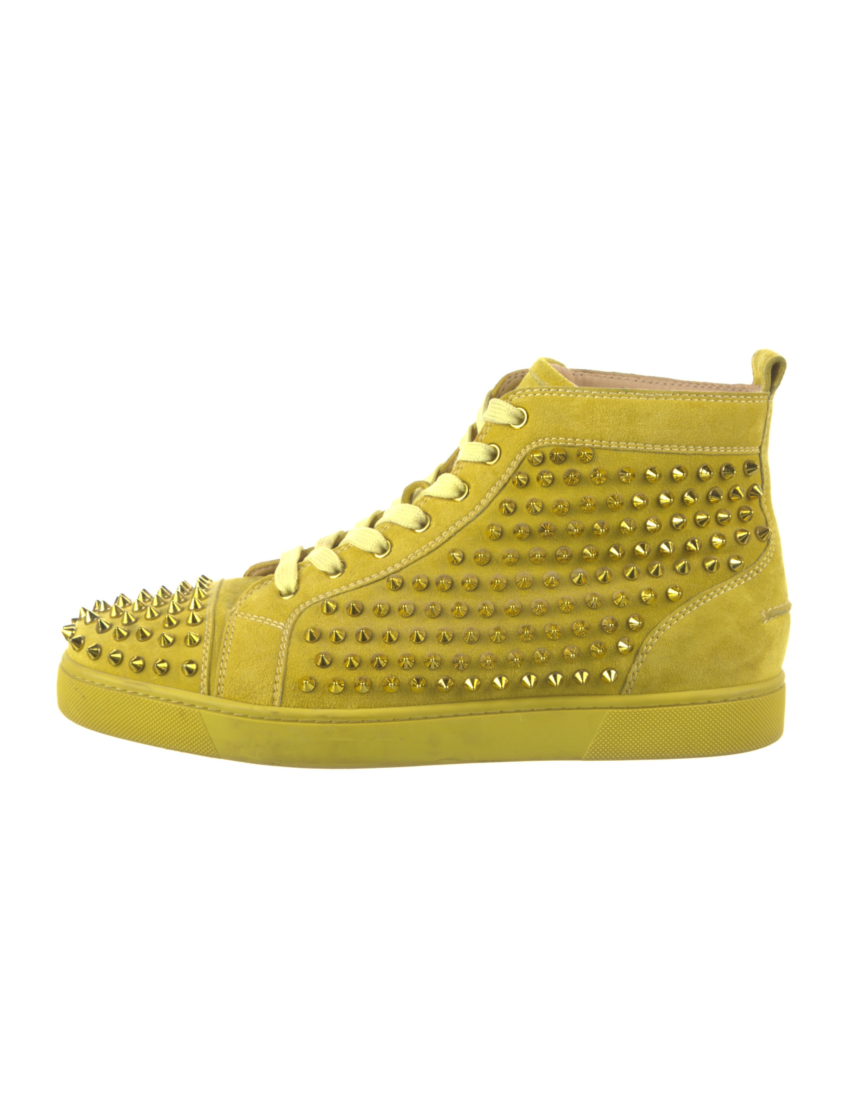 Christian Louboutin Spike Accents Suede Sneakers - Yellow Sneakers ...