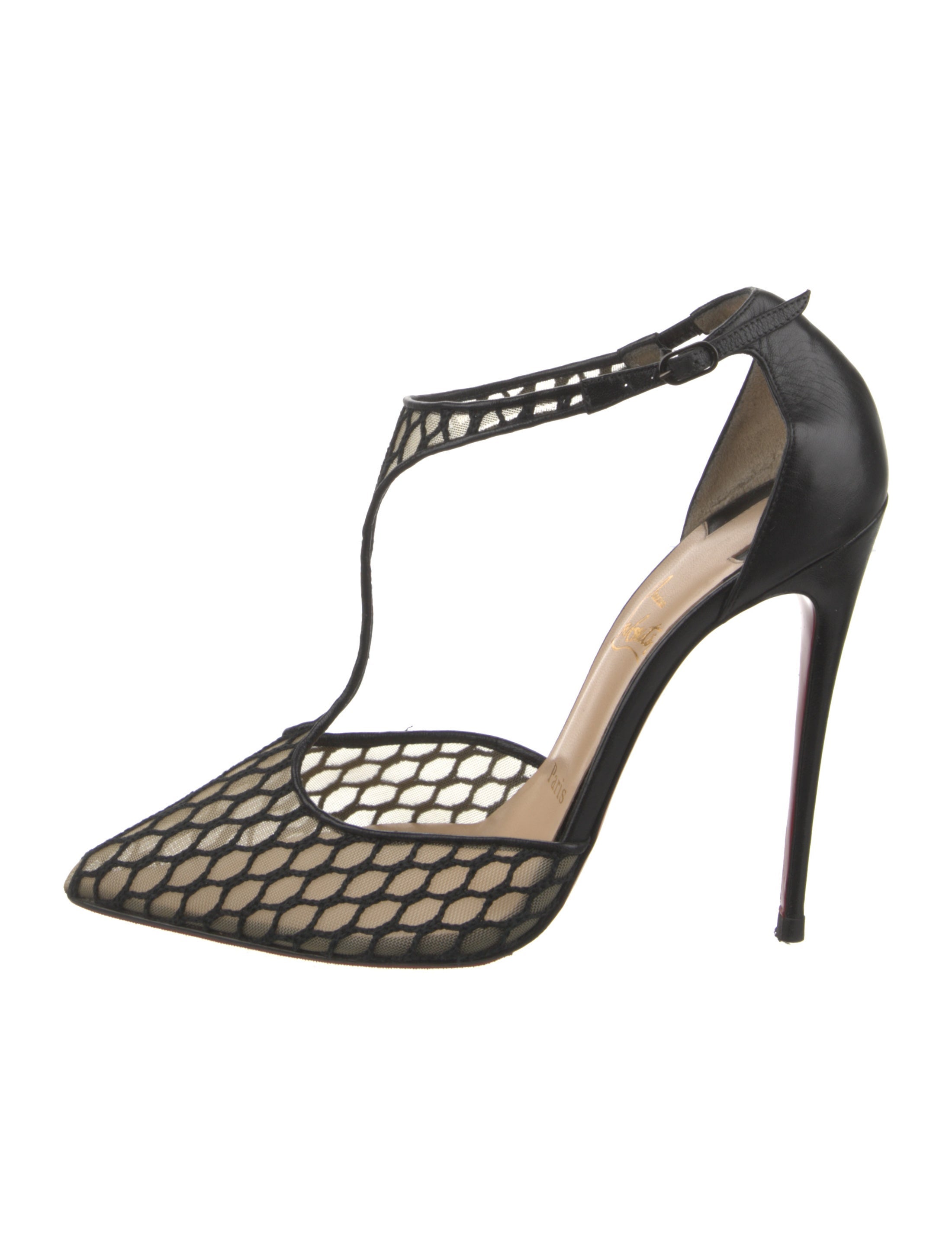 Christian Louboutin Printed Mesh Accents T-Strap Pumps - Black Pumps ...