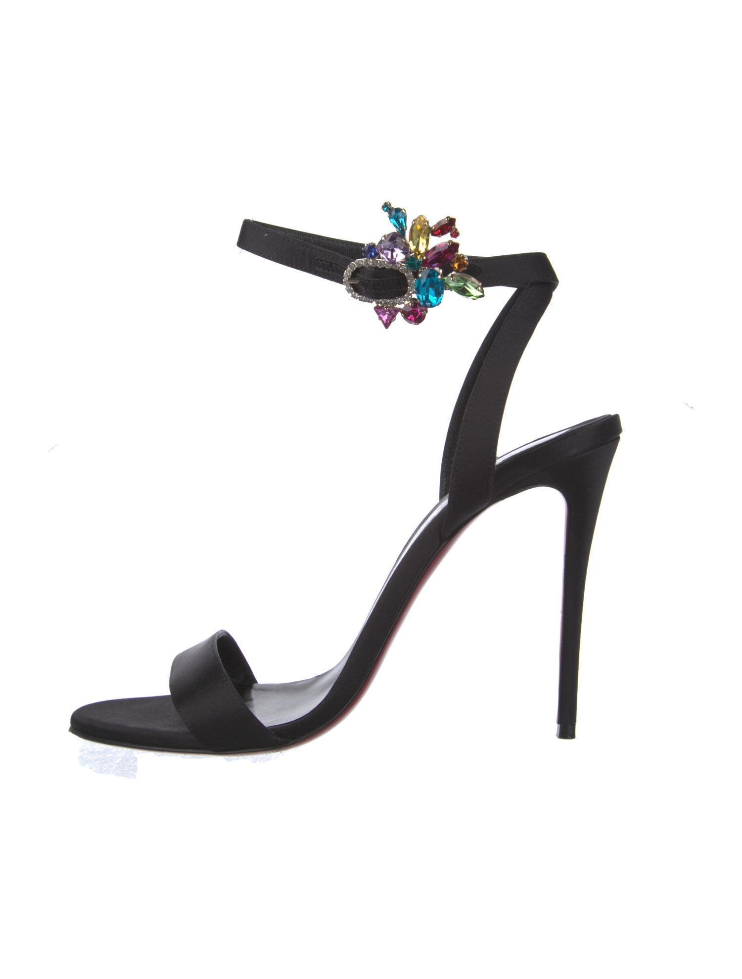 Christian Louboutin Satin Crystal Embellishments Sandals - Black ...