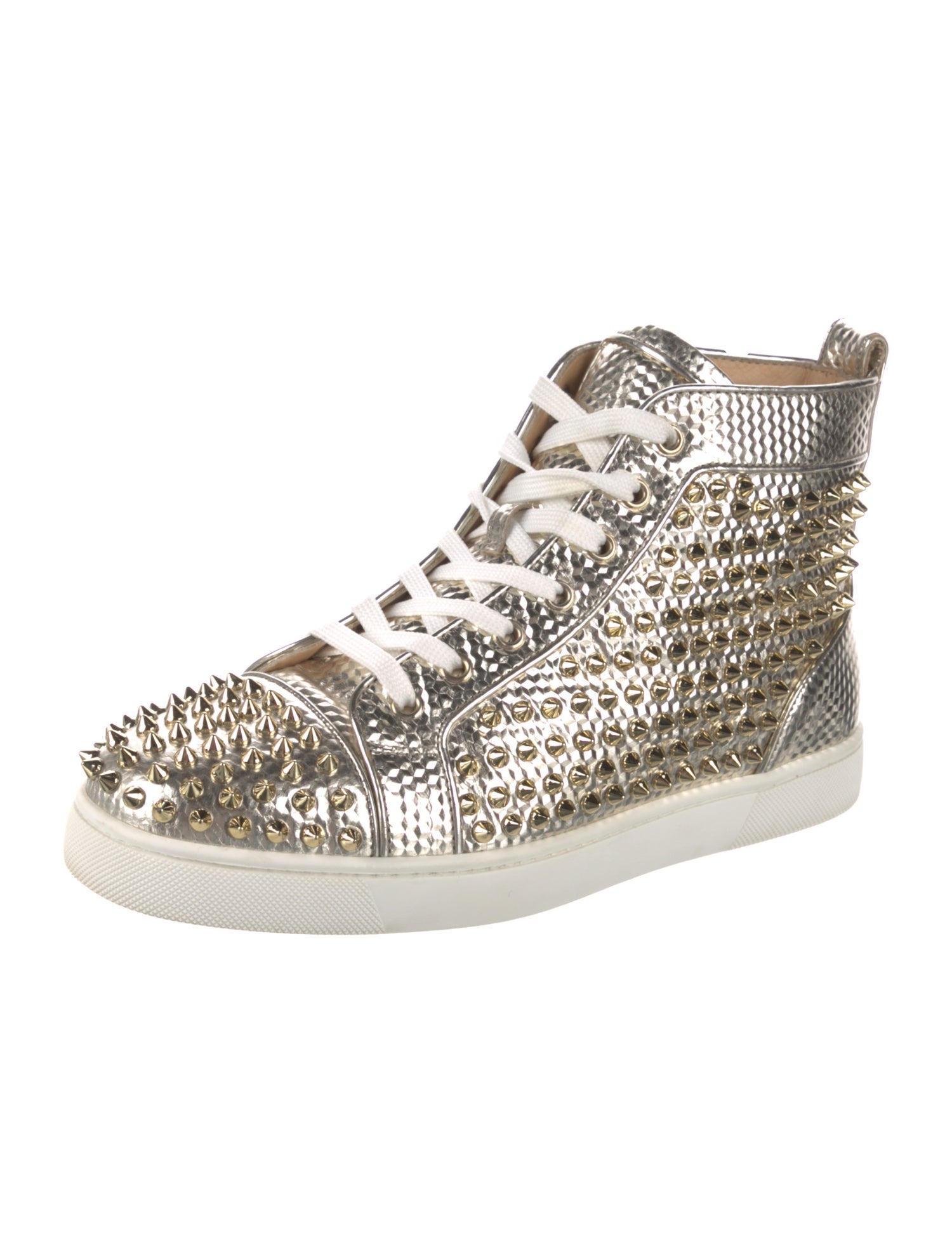 Christian Louboutin Spike Accents Leather Sneakers - Gold Sneakers ...