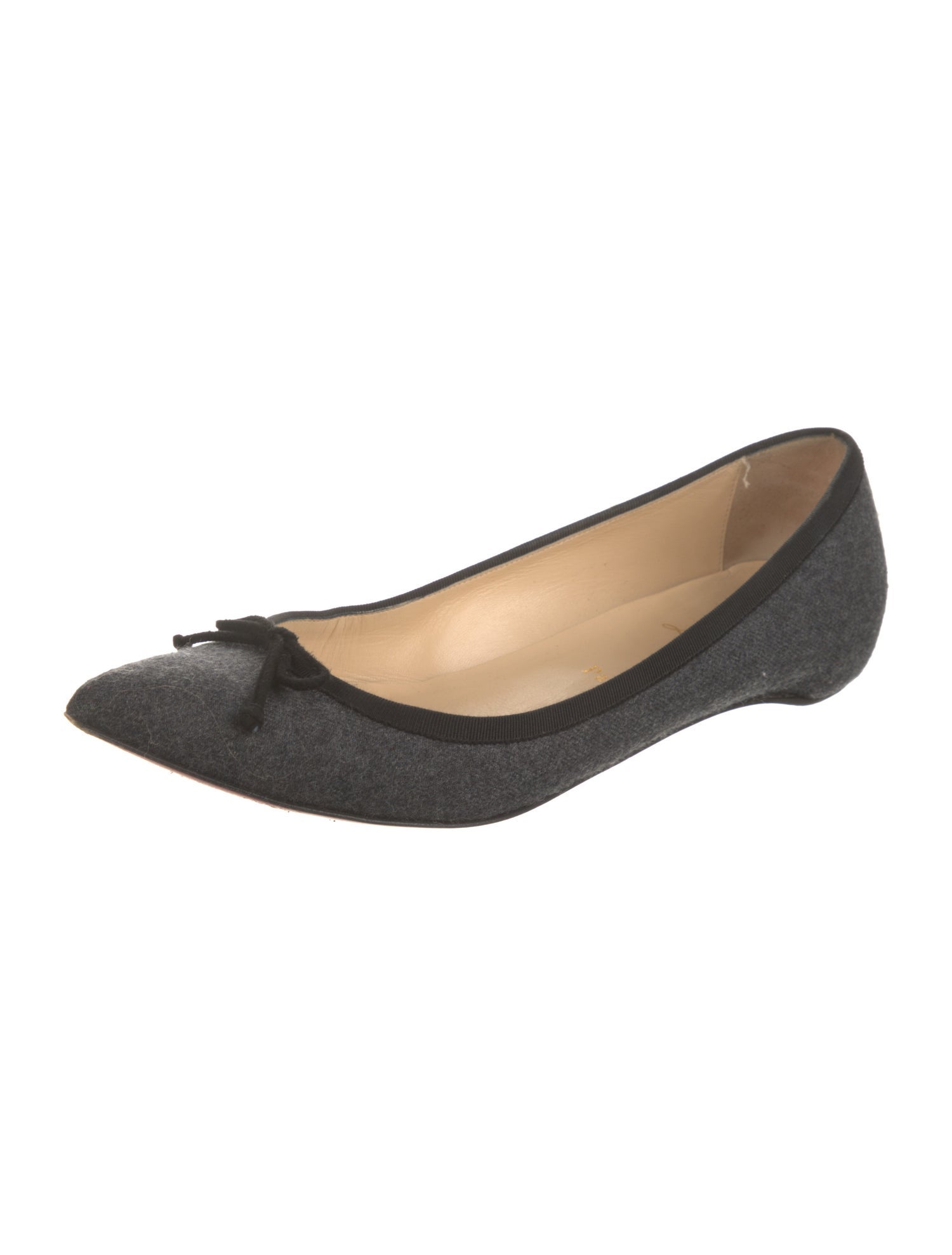 Christian Louboutin Wool Bow Accents Ballet Flats - Grey Flats, Shoes ...