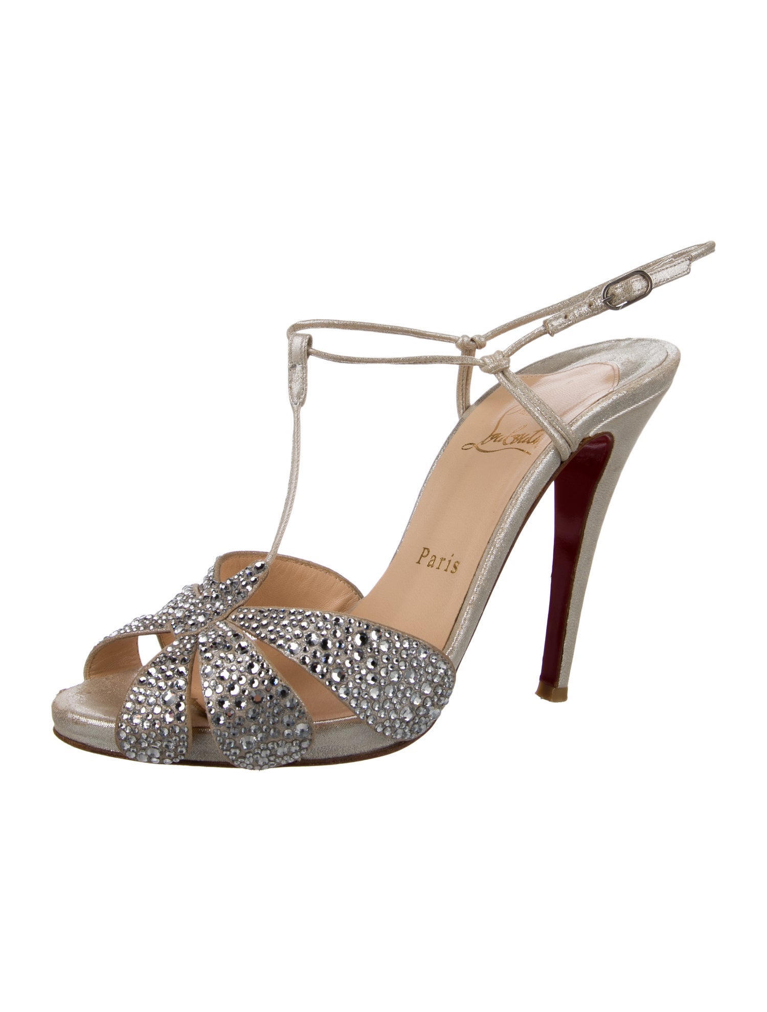 Christian Louboutin Crystal Embellishments T-Strap Sandals - Gold ...