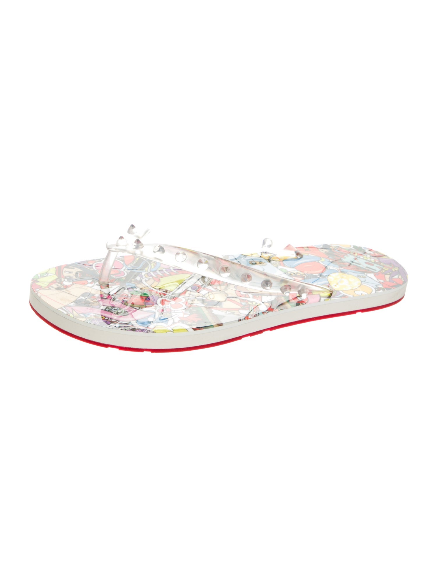 Christian Louboutin Rockstud Accents PVC Flip Flops - Red Sandals ...