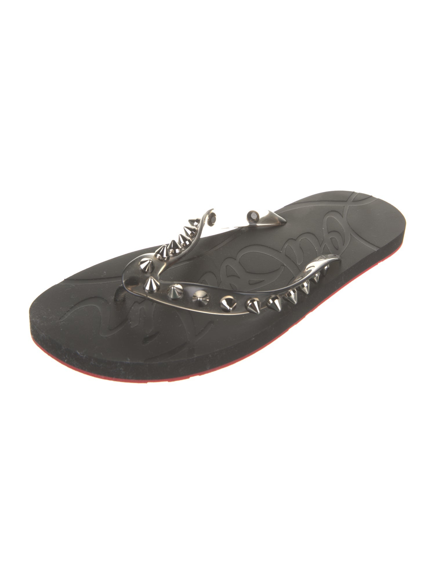 Christian Louboutin Spike Accents Rubber Flip Flops - Black Sandals ...