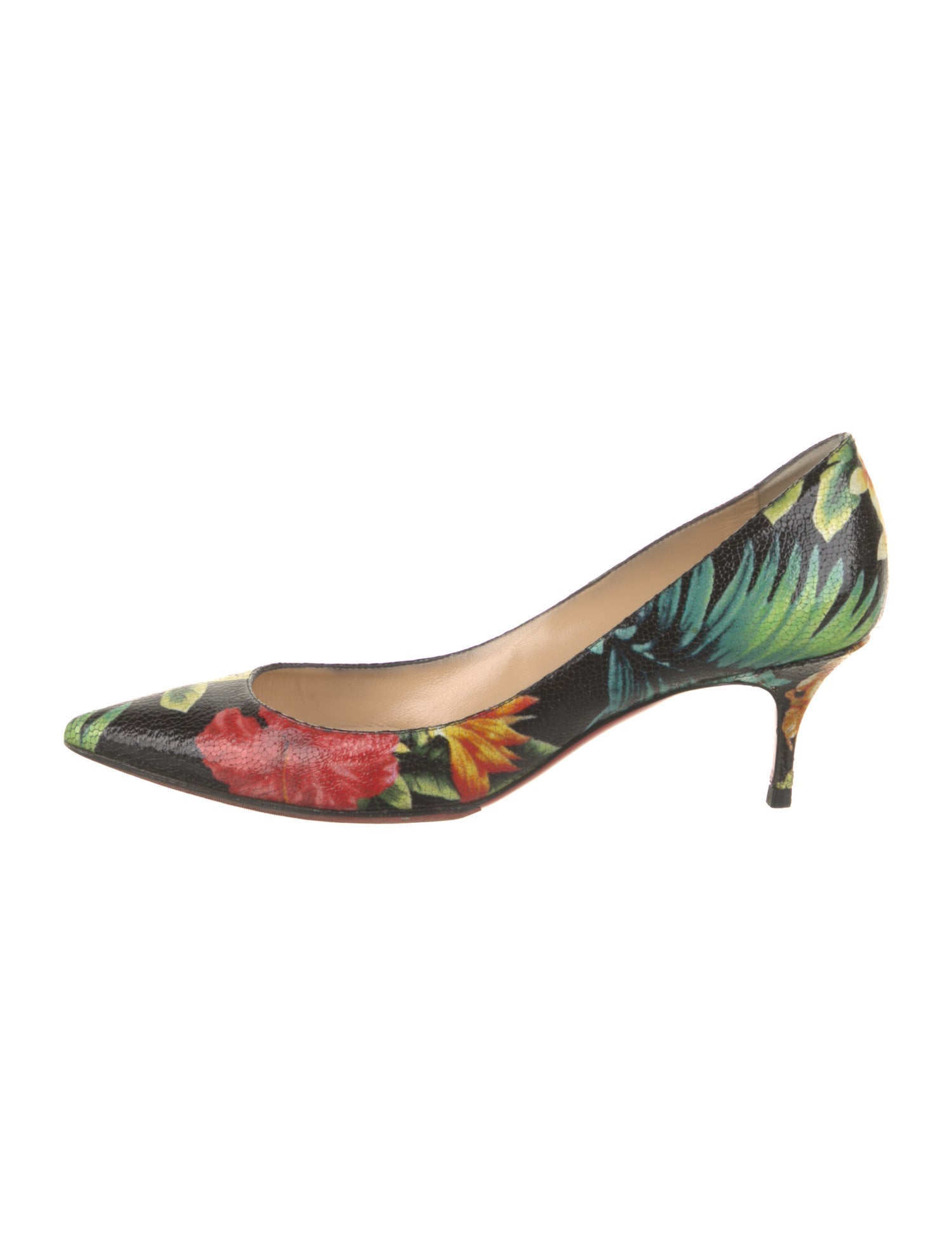 Christian Louboutin Patent Leather Floral Print Pumps - Black Pumps ...