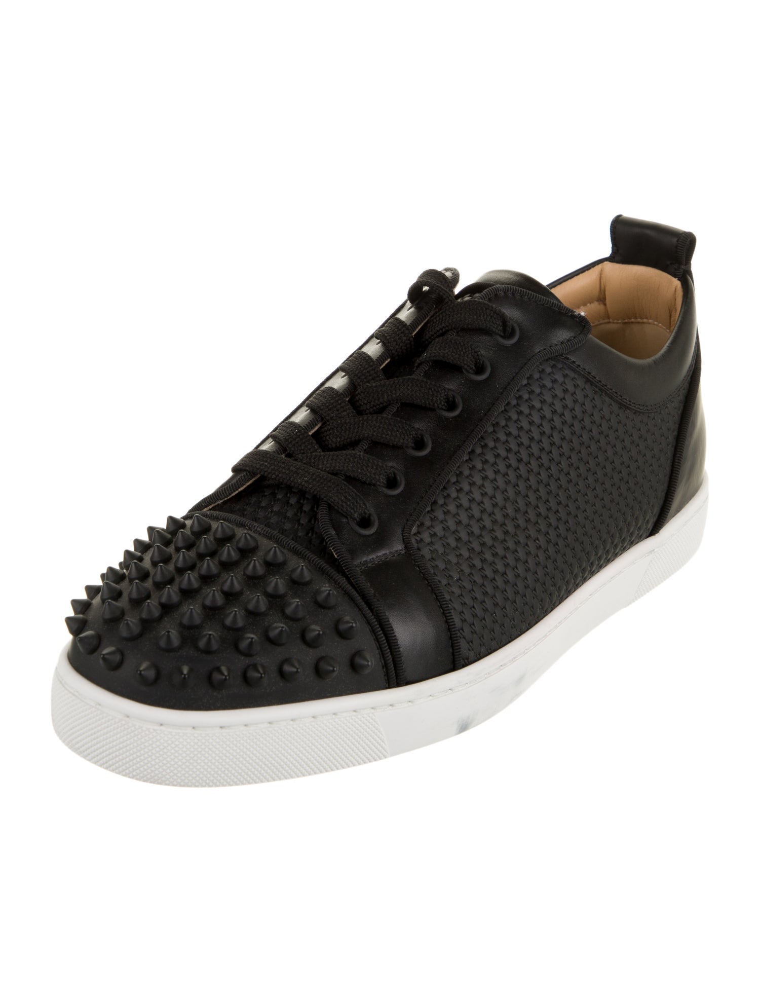 Christian Louboutin Spike Accents Leather Sneakers - Black Sneakers ...