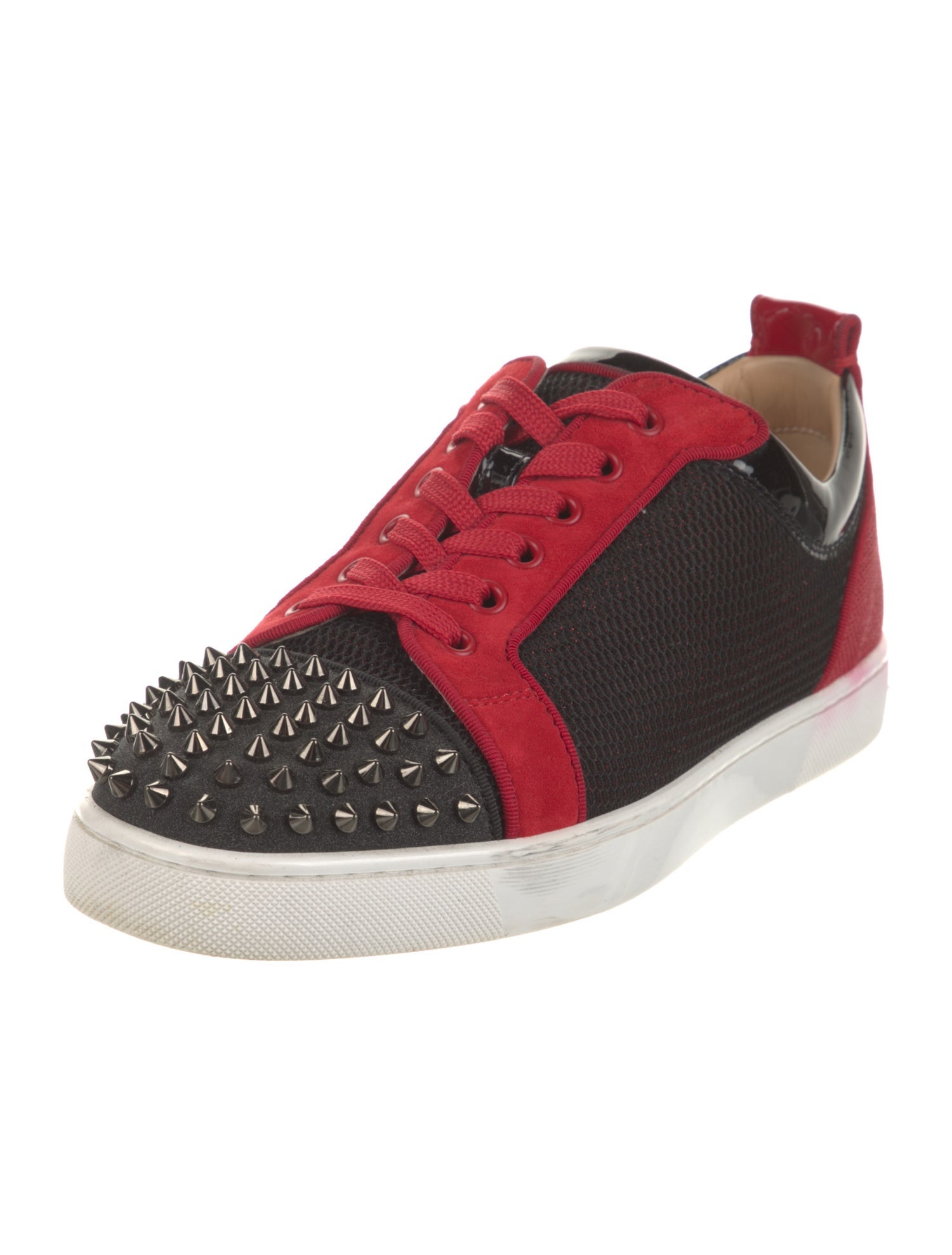 Christian Louboutin Spike Accents Suede Sneakers - Red Sneakers, Shoes ...