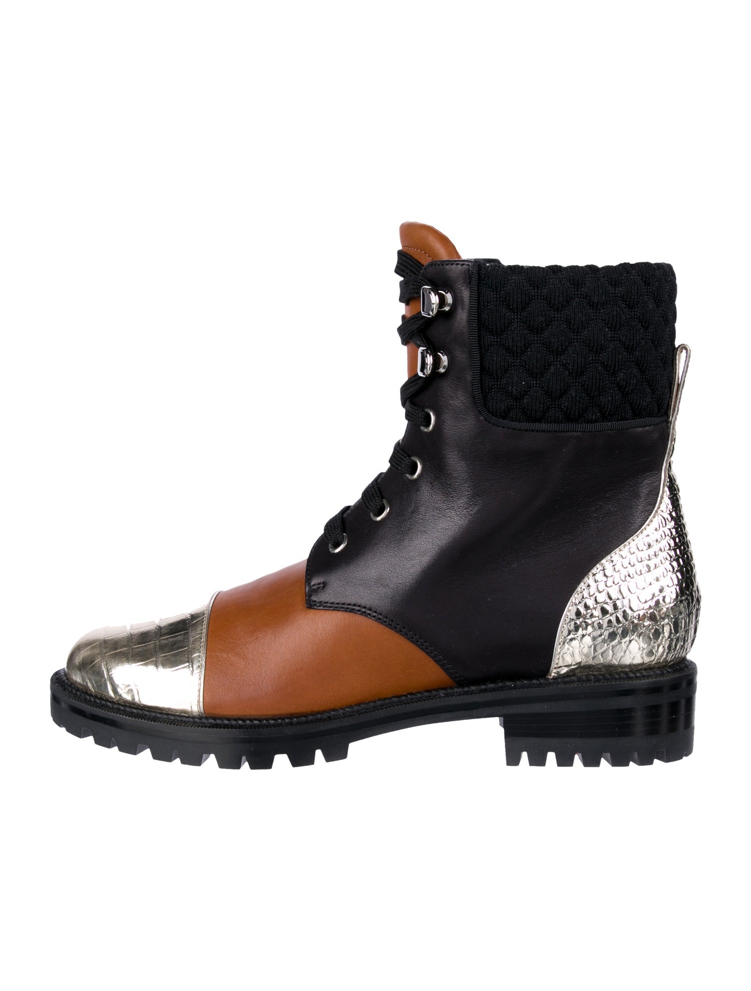 Christian Louboutin Leather Colorblock Pattern Combat Boots - Black ...
