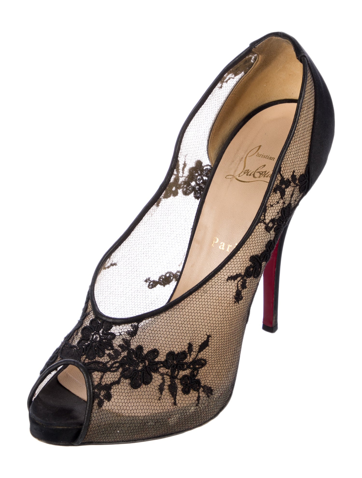 Christian Louboutin Lace Pattern Lace Trim Embellishment Pumps - Black ...