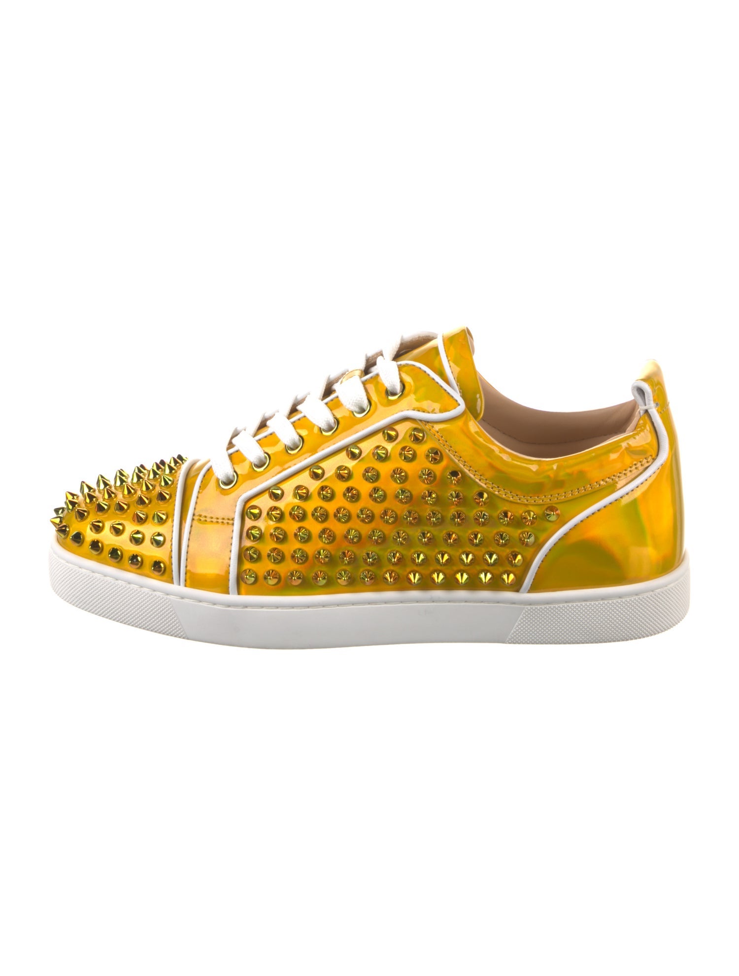 Christian Louboutin Spike Accents Leather Sneakers - Gold Sneakers ...