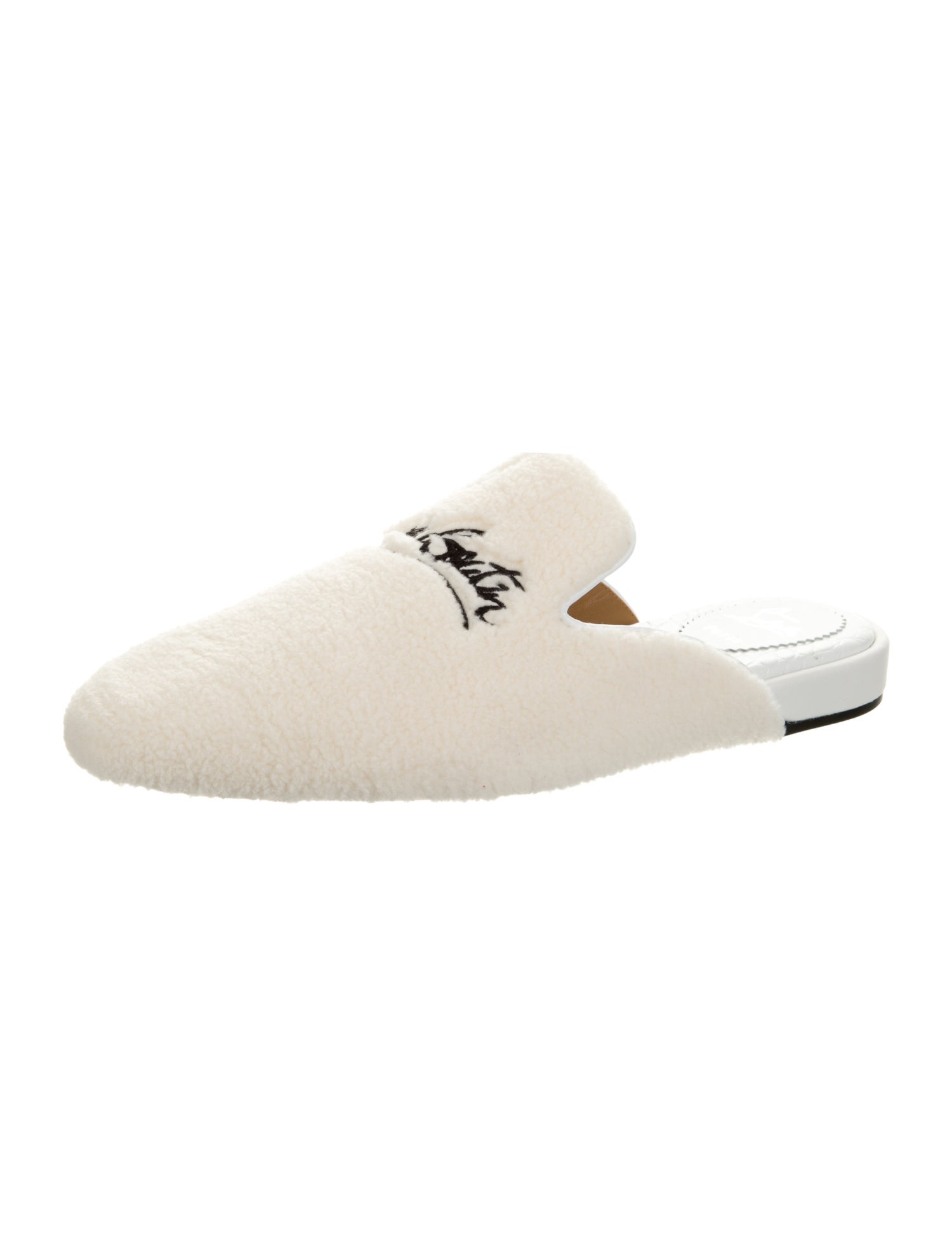 Christian Louboutin Shearling Embroidered Accent Slippers - White ...