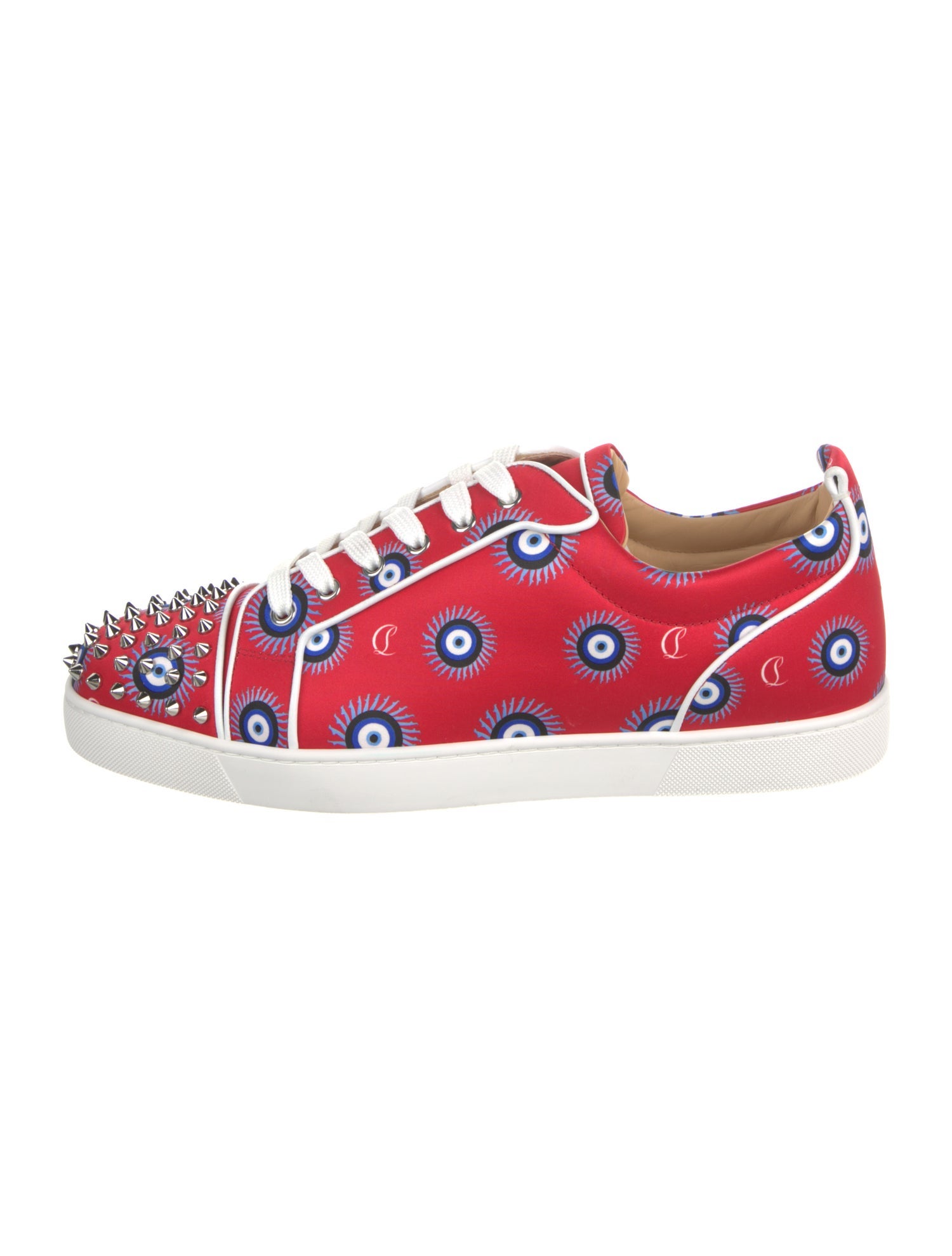 Christian Louboutin Spike Accents Satin Sneakers - Red Sneakers, Shoes ...