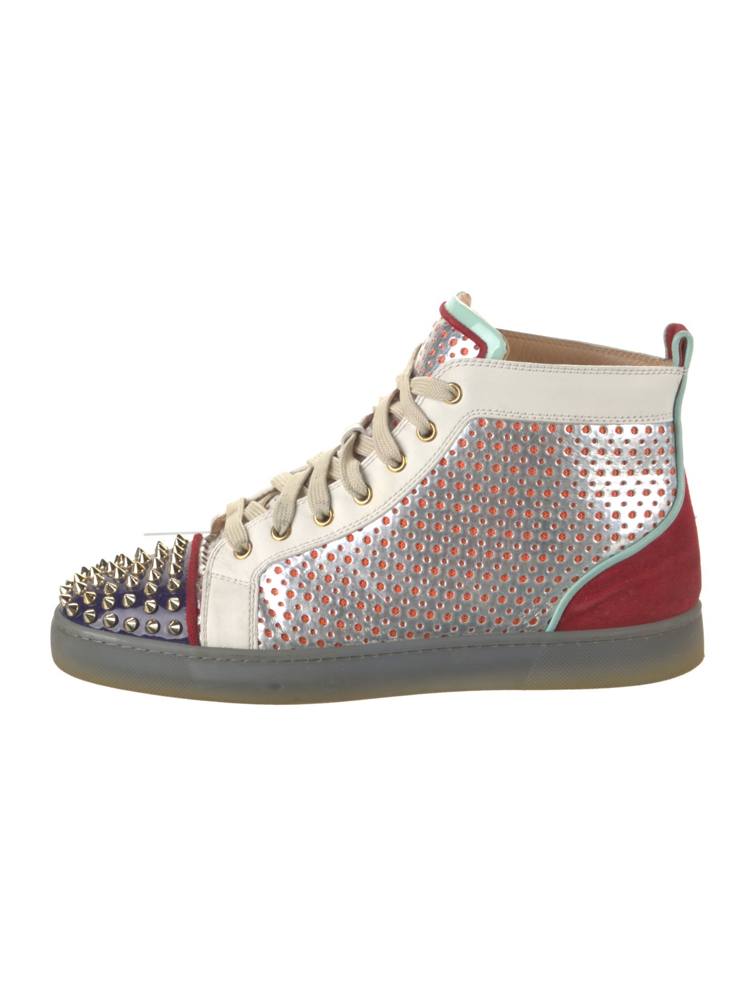 Christian Louboutin Spike Accents Leather Sneakers - Metallic Sneakers ...