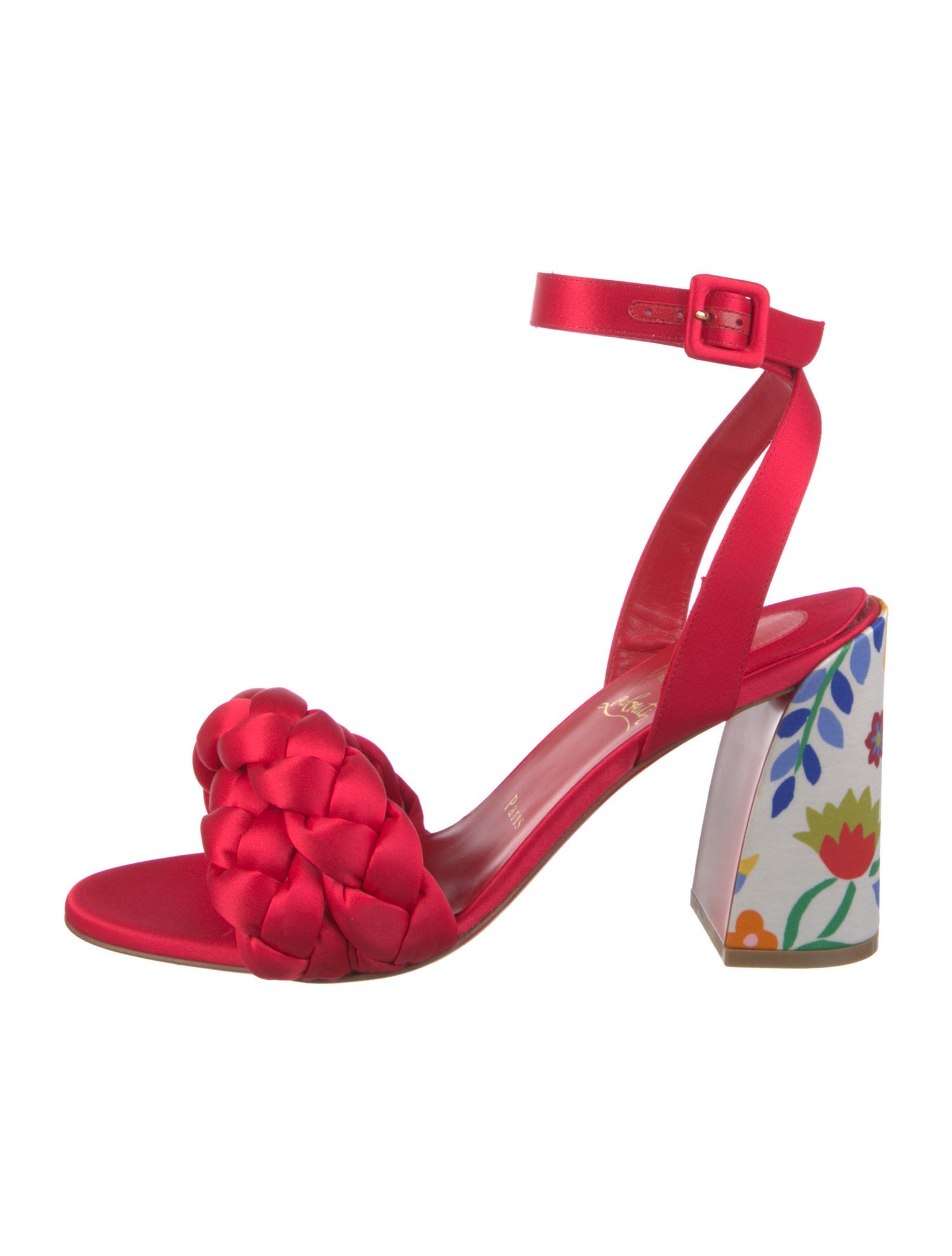 Christian Louboutin Satin Floral Print Sandals w/ Tags - Red Sandals ...