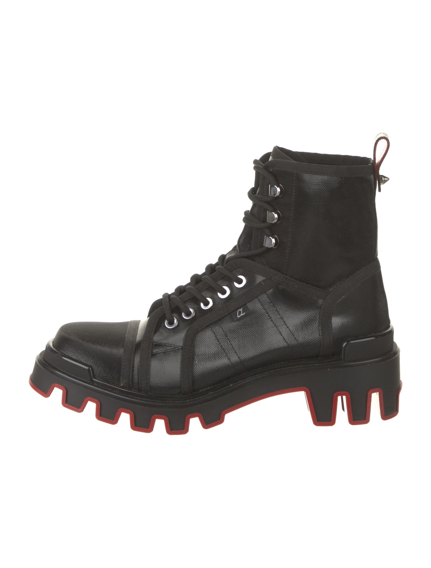 Christian Louboutin Leather Colorblock Pattern Combat Boots - Black ...