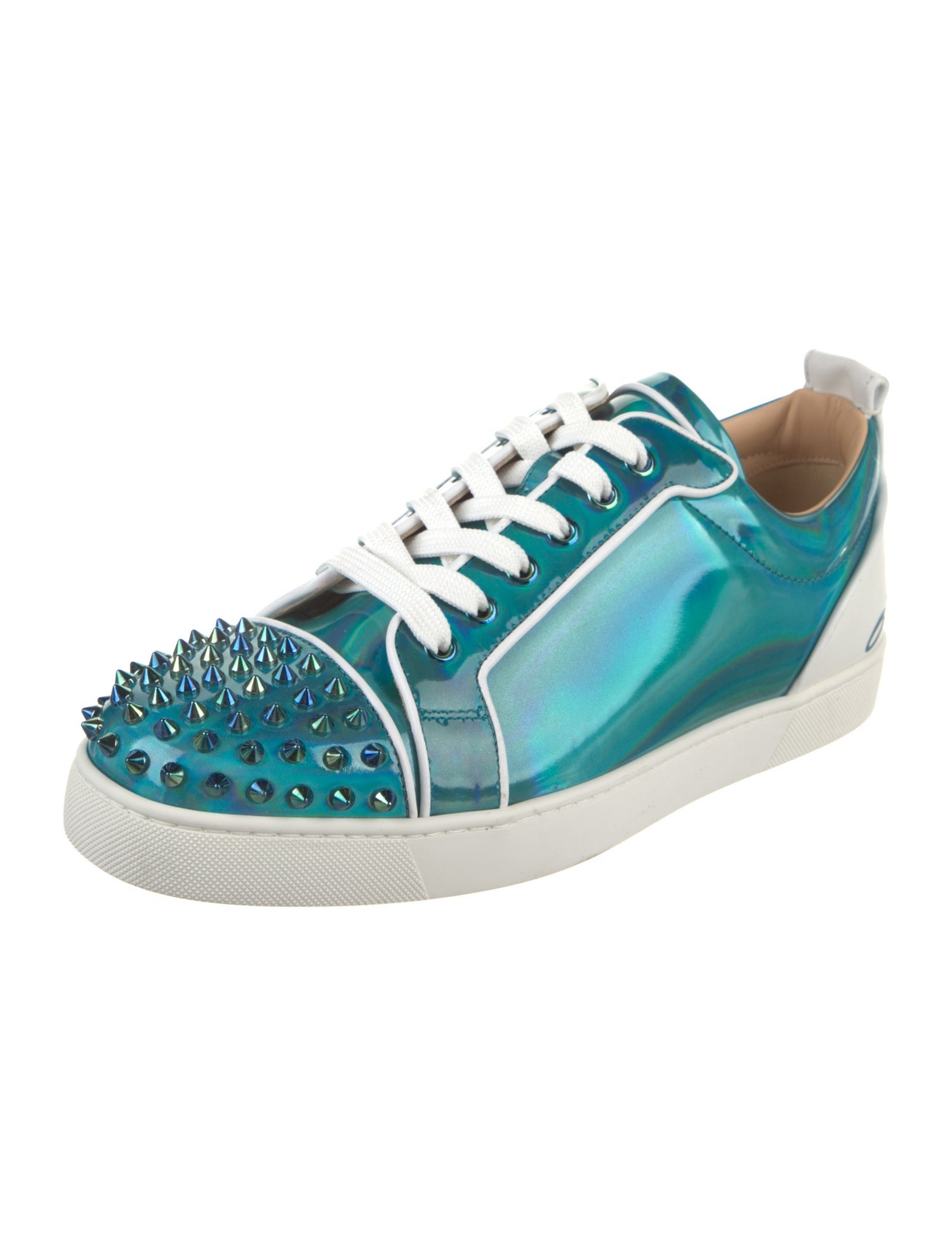 Christian Louboutin Rockstud Spike Patent Leather Sneakers - Metallic ...