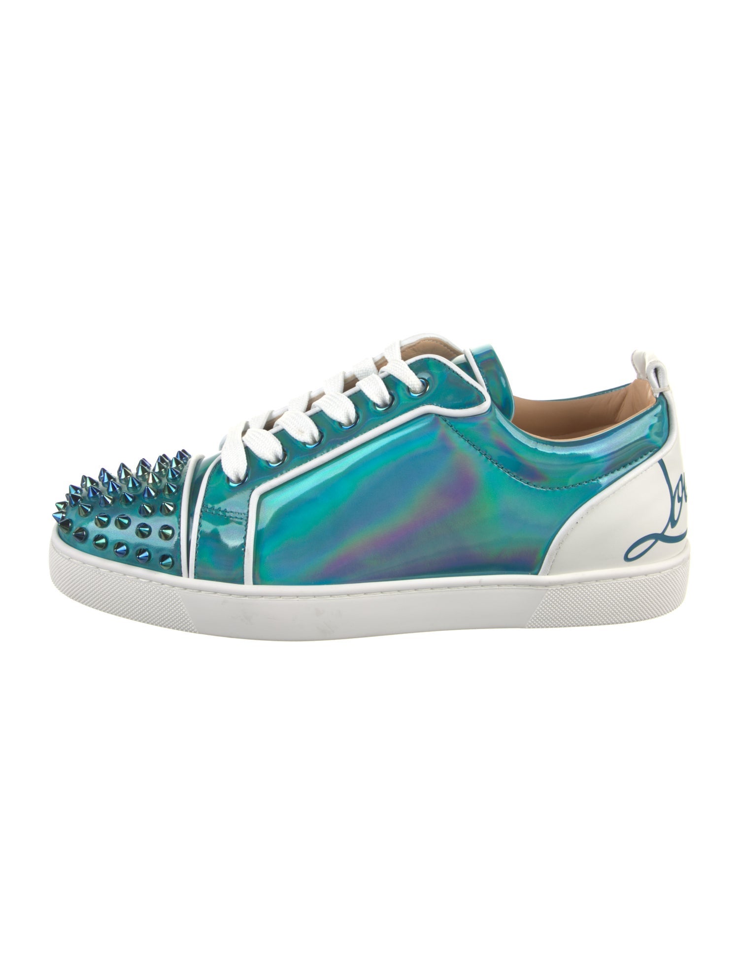 Christian Louboutin Rockstud Spike Patent Leather Sneakers - Blue ...